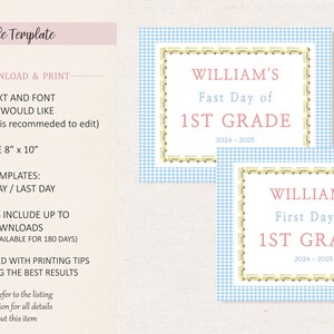 Blue Gingham First Day of School Sign, Watercolor Back to School Sign ...