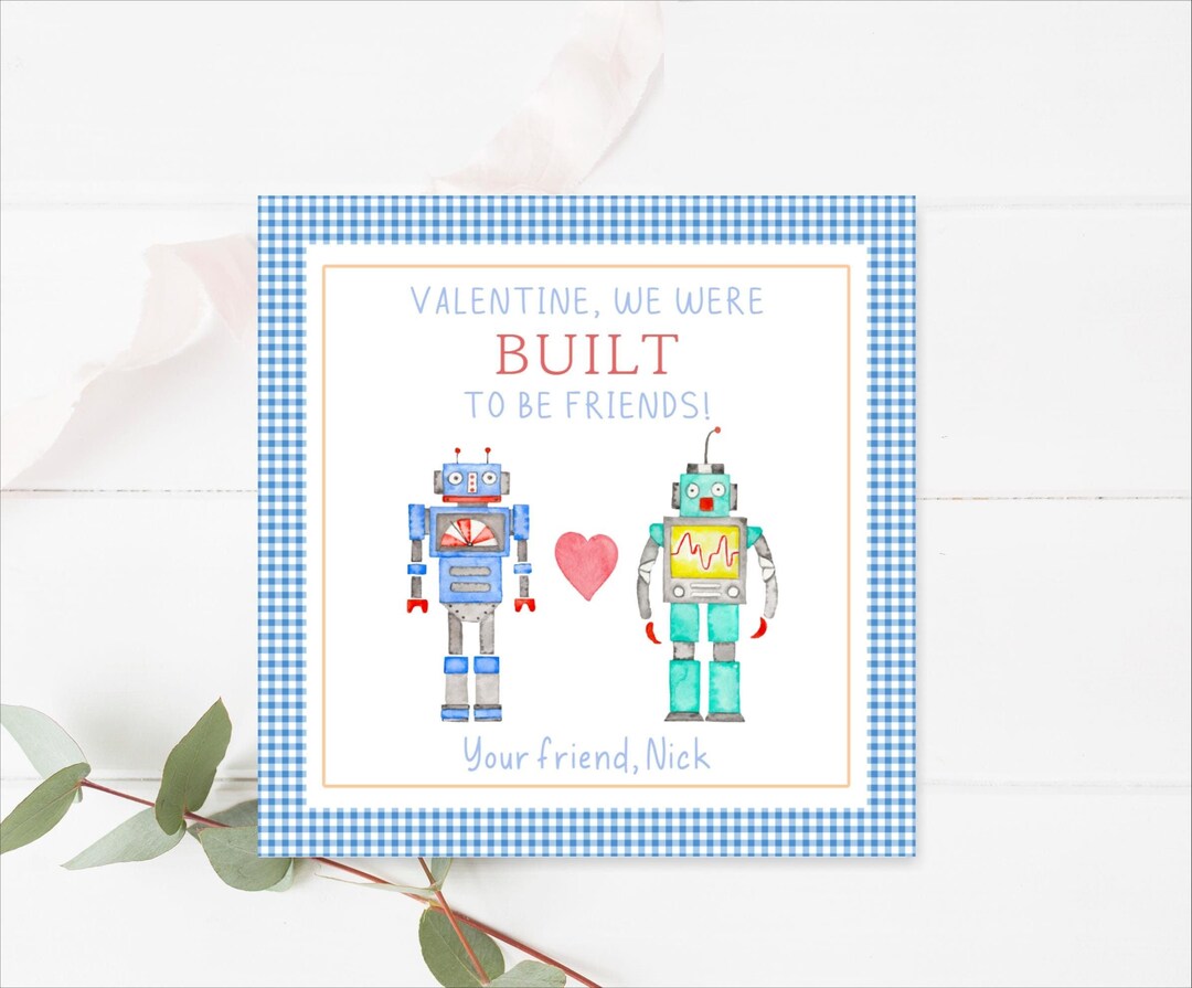 Printable Robot Valentine Tag, Robot Valentines Day Card, Classroom ...