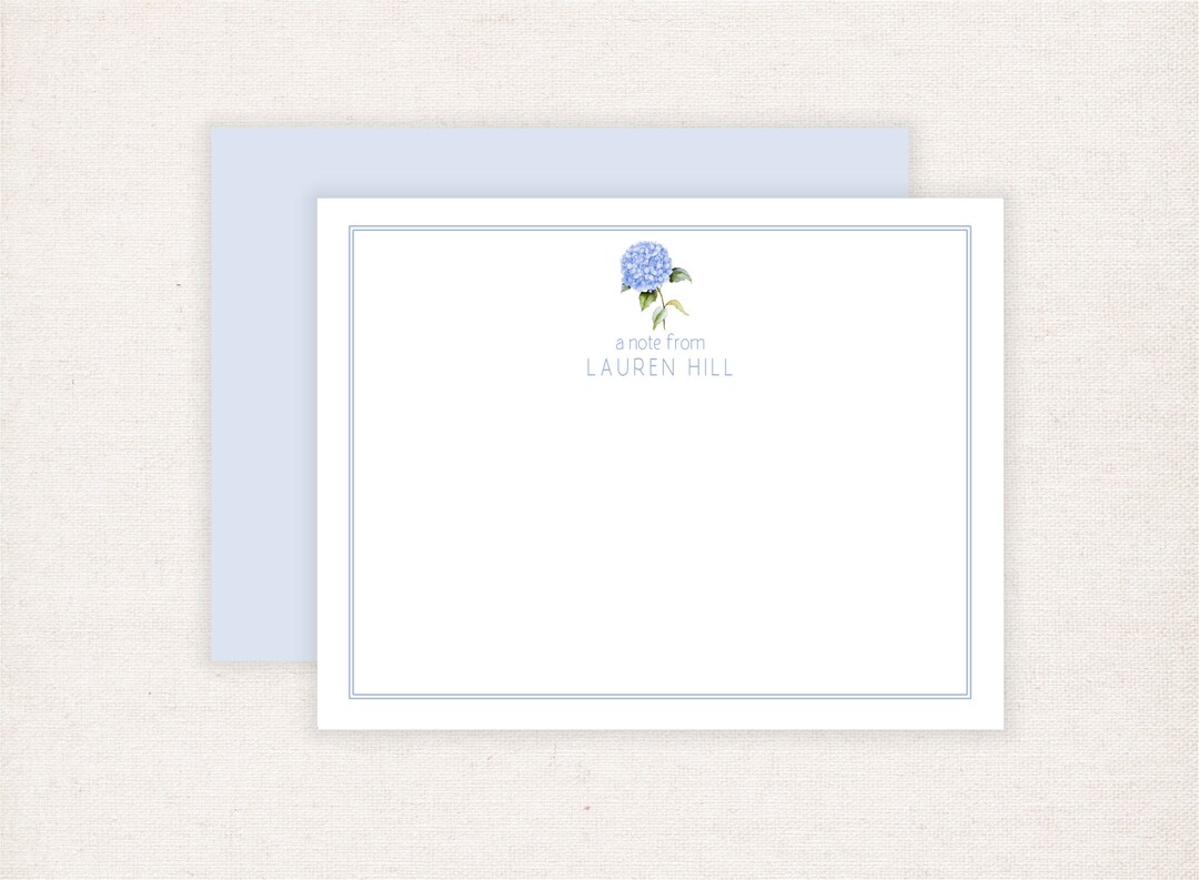 Printable Floral Hydrangea Stationery, Blue Hydrangea Notecard ...