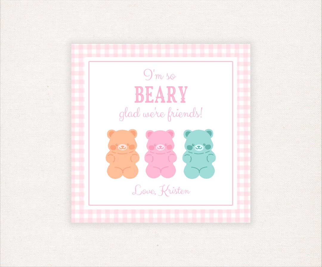 Printable Valentine Day Tags, Gummy Bear Valentine, Valentine Favor Tag ...