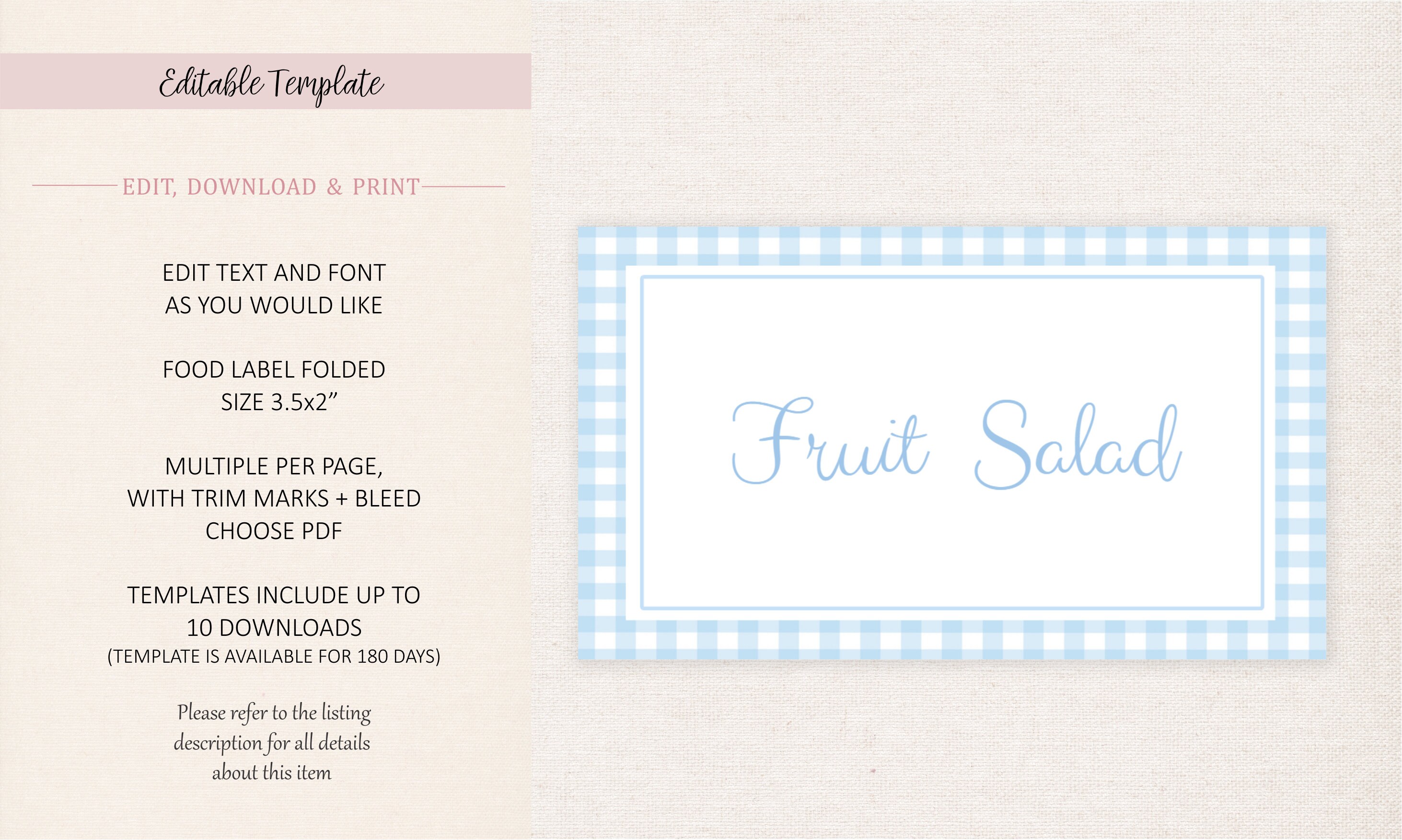 Blue Gingham Food Label, Boy 1st Birthday Decor, Birthday Table Tent ...