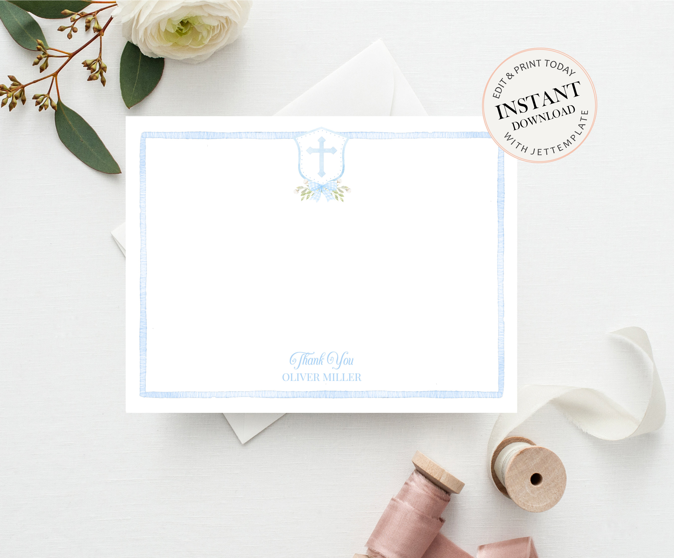 Printable Baptism Thank You Note Cards Baptism Stationery - Etsy