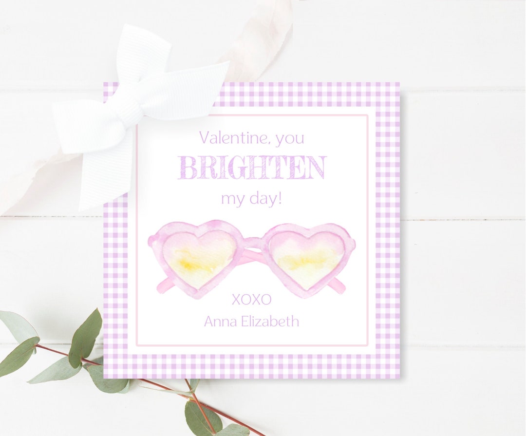 Printable Heart Sunglasses Valentine Tag, Valentine Day Card, Heart ...