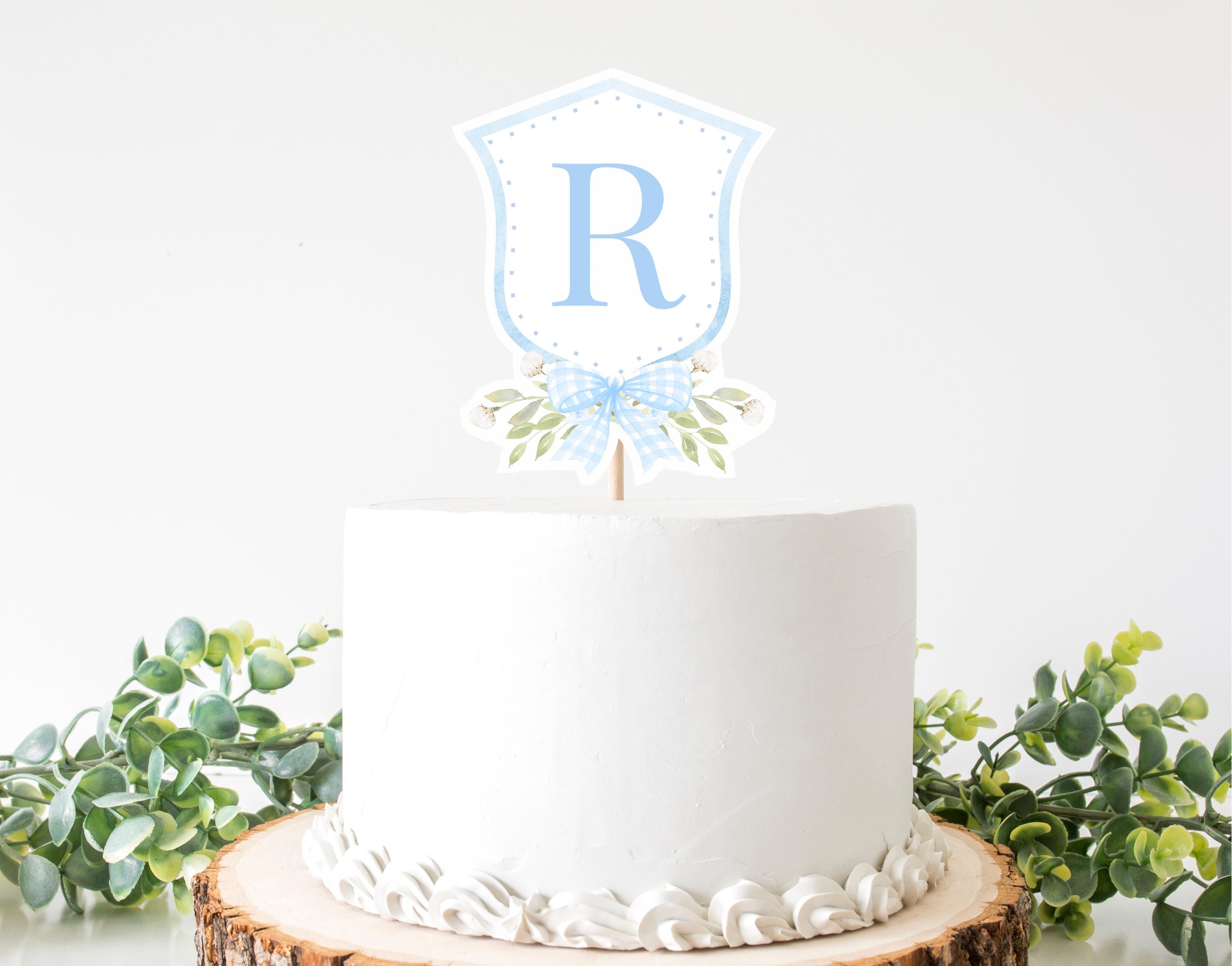Monogram Blue Crest Cake Topper, Baptism Cake Topper, Christening Cake ...
