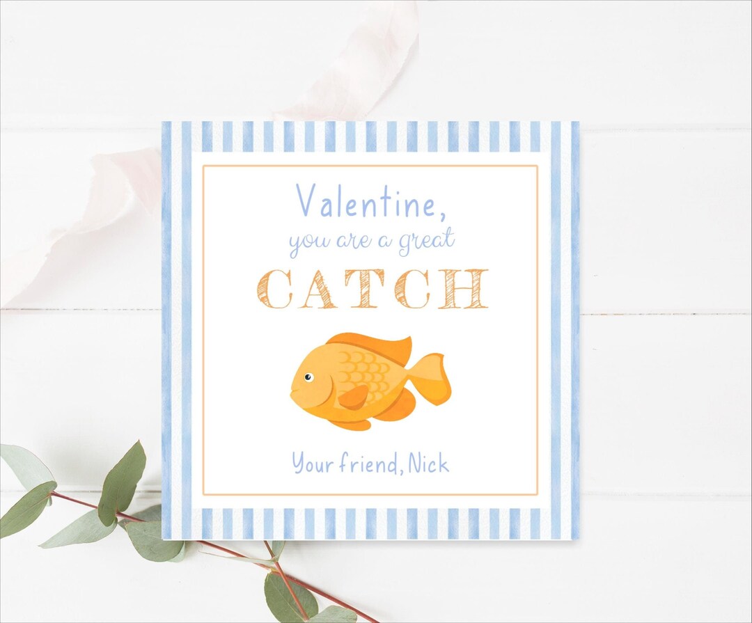 Printable Goldfish Valentine Tag, Fishing Valentines, Classroom ...