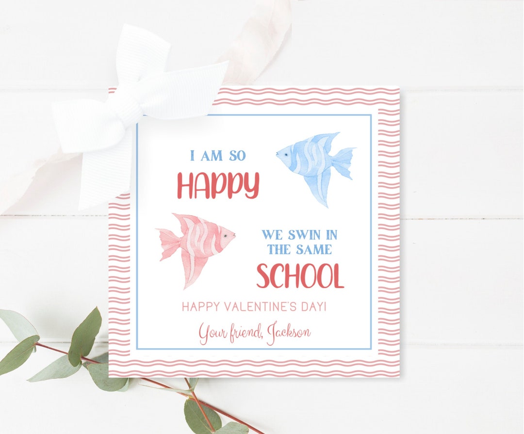 Printable Fish Valentine Tag, Swim in the Same School Tag, Valentine ...