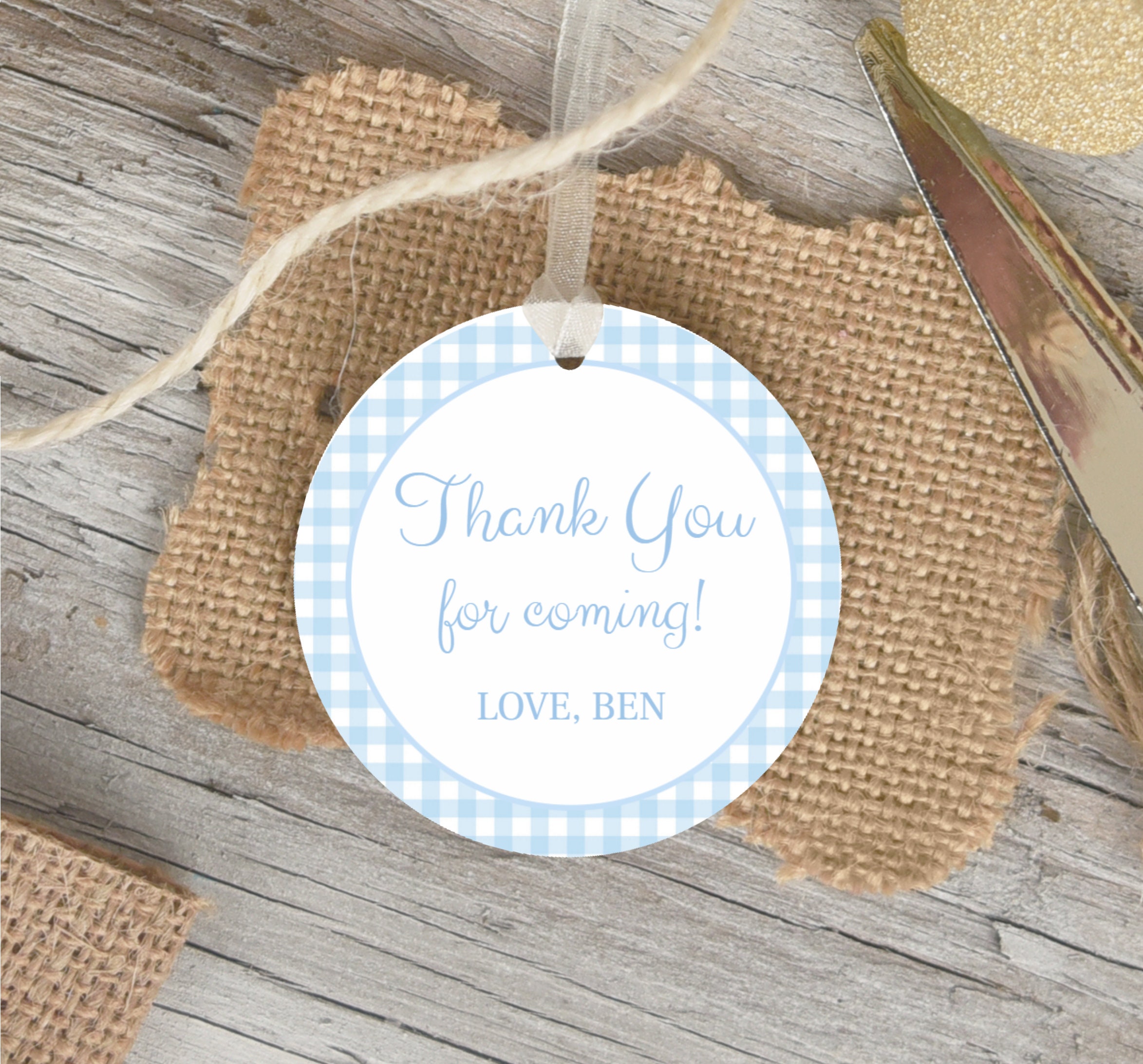 Boy Birthday Favor Tag Blue Gingham Boy 1st Birthday Tag - Etsy