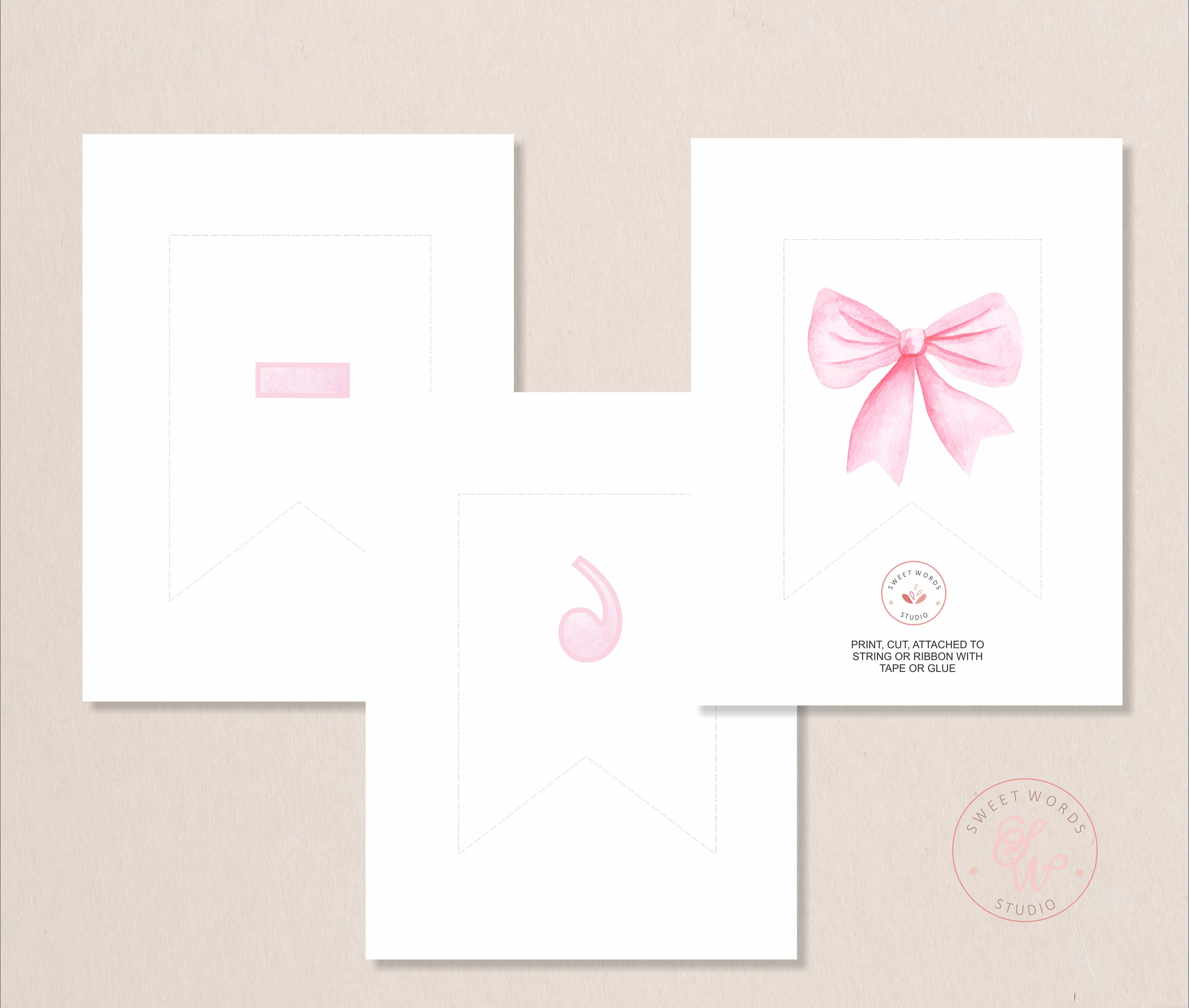 Pink Bow Happy Birthday Banner Printable Download Baby Name - Etsy