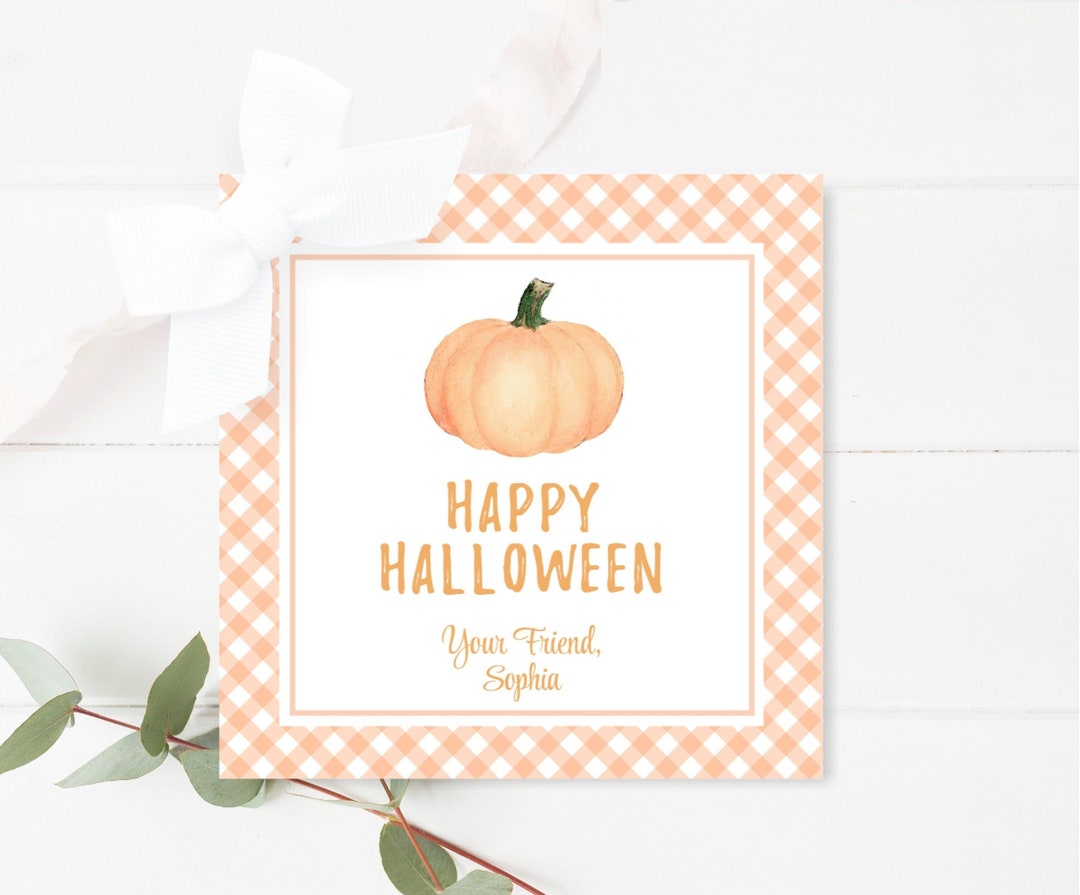 Watercolor Pumpkin Halloween Gift Tag, Printable Halloween Favor Tag ...