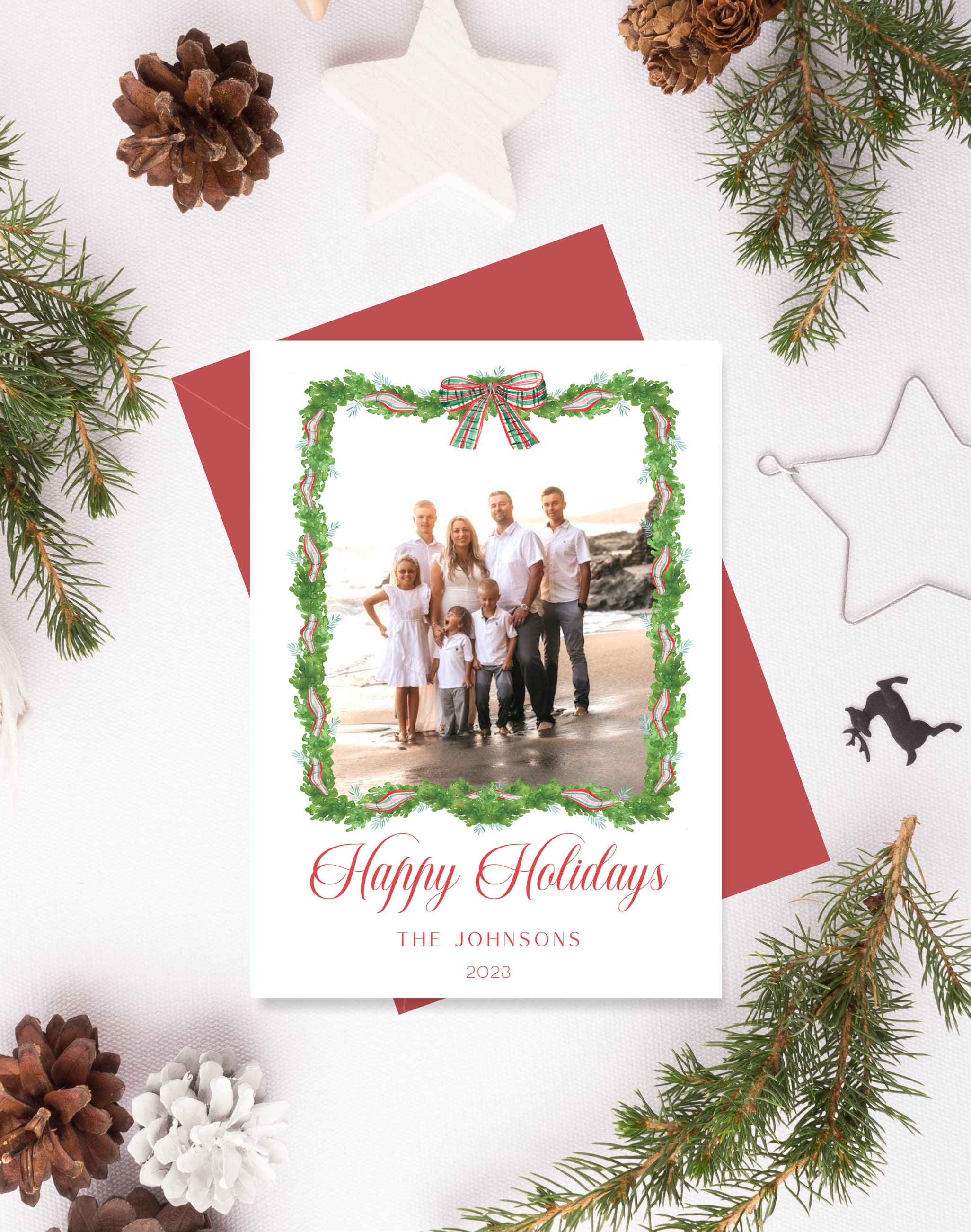 Editable Christmas Photo Card, Watercolor Christmas Card, Holiday Photo ...