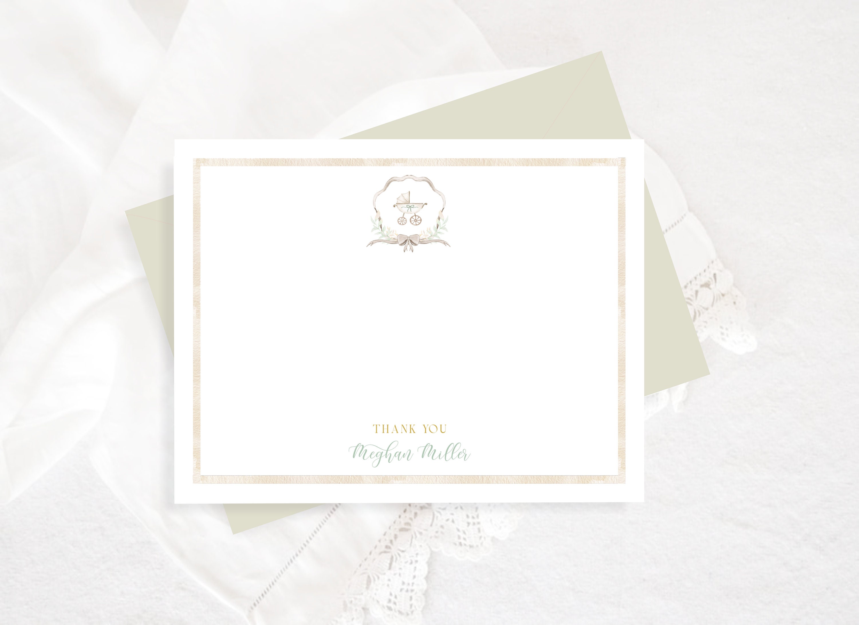Gender Neutral Crest Thank You Note Cards, Baby Shower Stationery ...