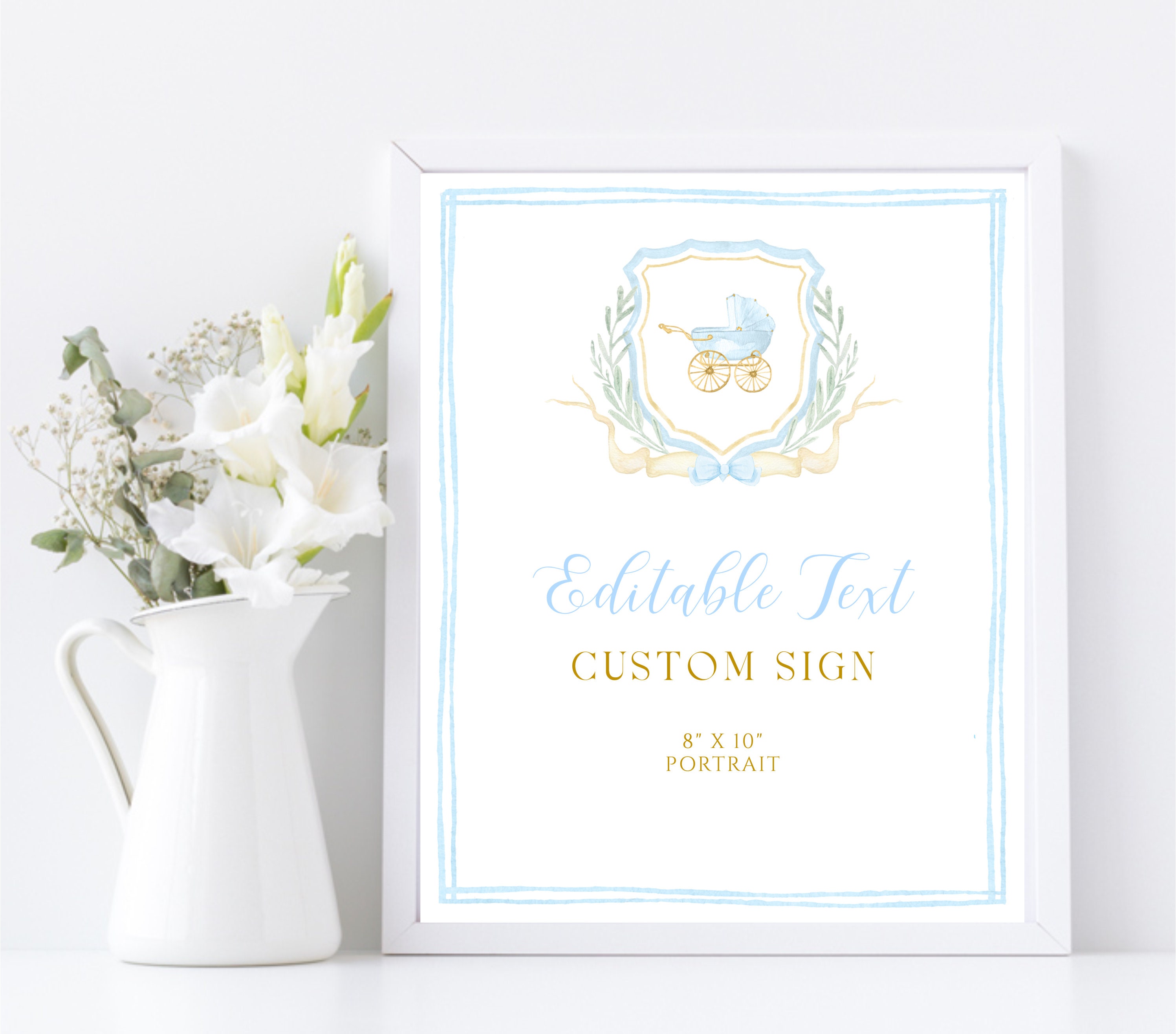 Watercolor Blue Crest Baby Shower Sign, Editable Sign 8x10, Boy ...