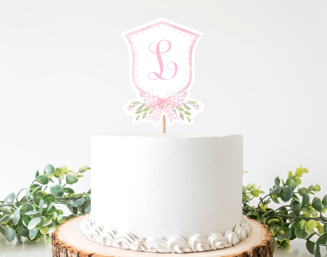 Baptism Cake Topper, Monogram Pink Crest Cake Topper, Christening Cake ...