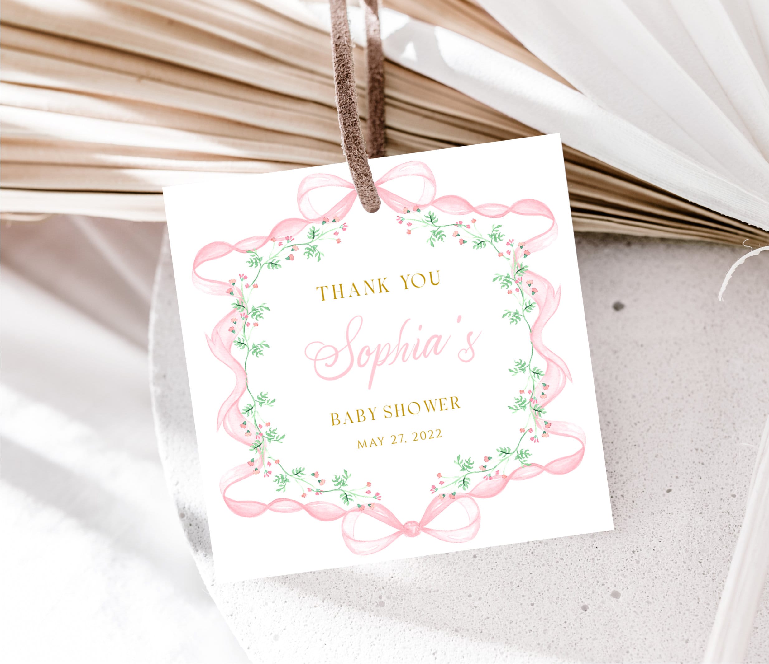 Pink Bow Baby Shower Tag, Watercolor Favor Tag, Girl Baby Shower Decor ...