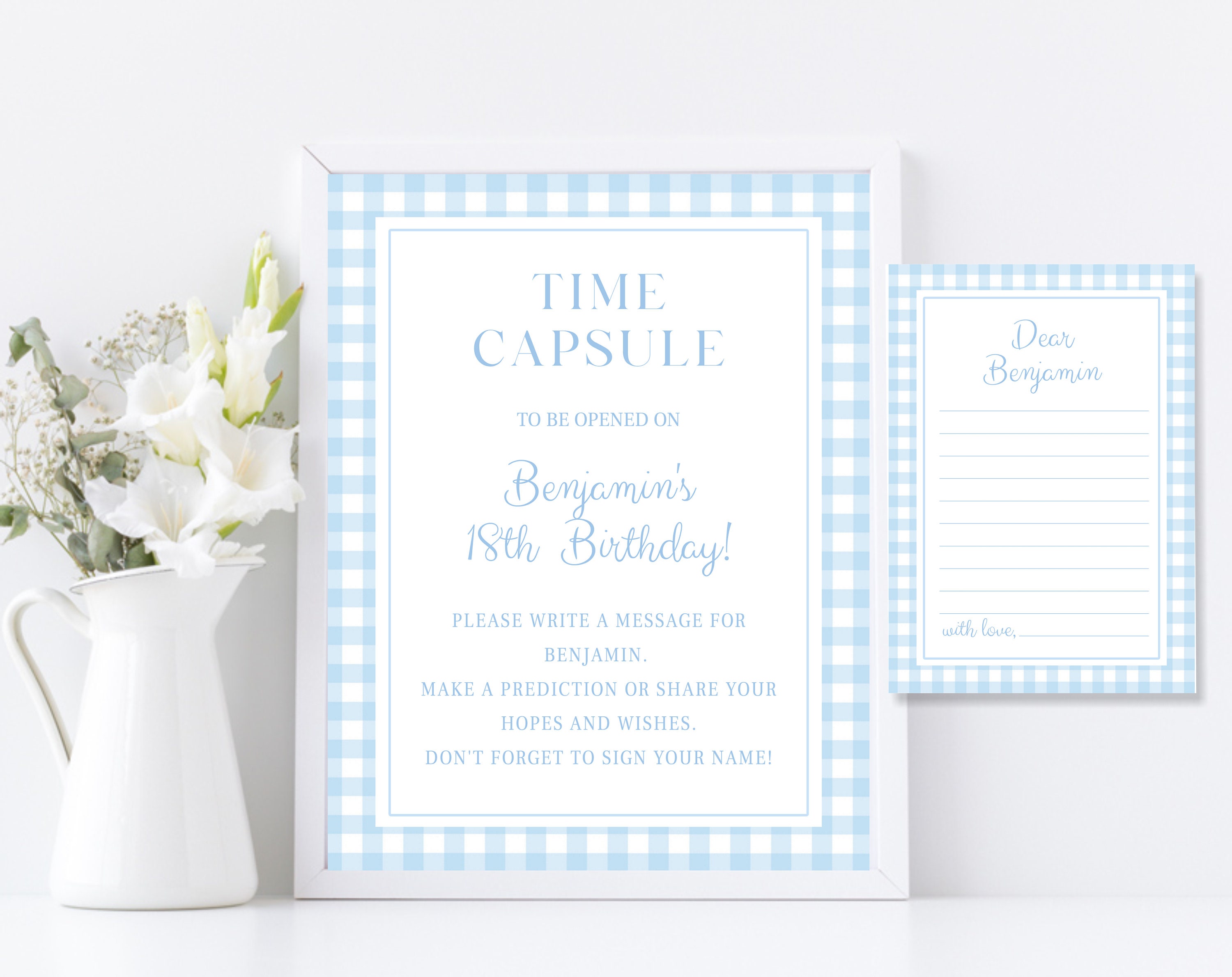 Blue Gingham Boy 1st Birthday, Time Capsule Sign, Boy 1st Birthday Time ...