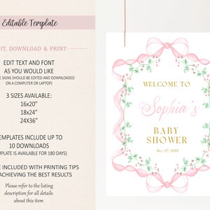 Pink Bow Baby Shower Welcome Sign, Girl Baby Shower Decoration ...