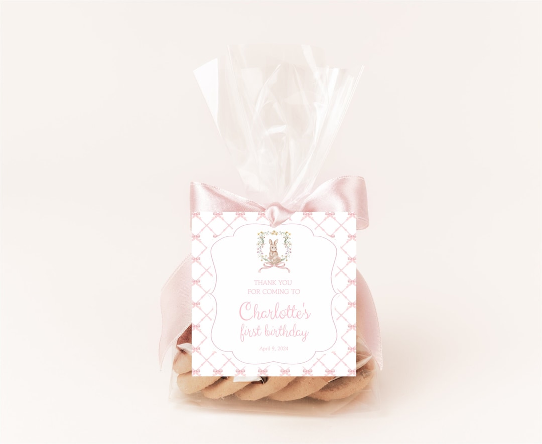 Watercolor Bunny Favor Tag, Girl First Birthday Stickers, Bunny Girl ...