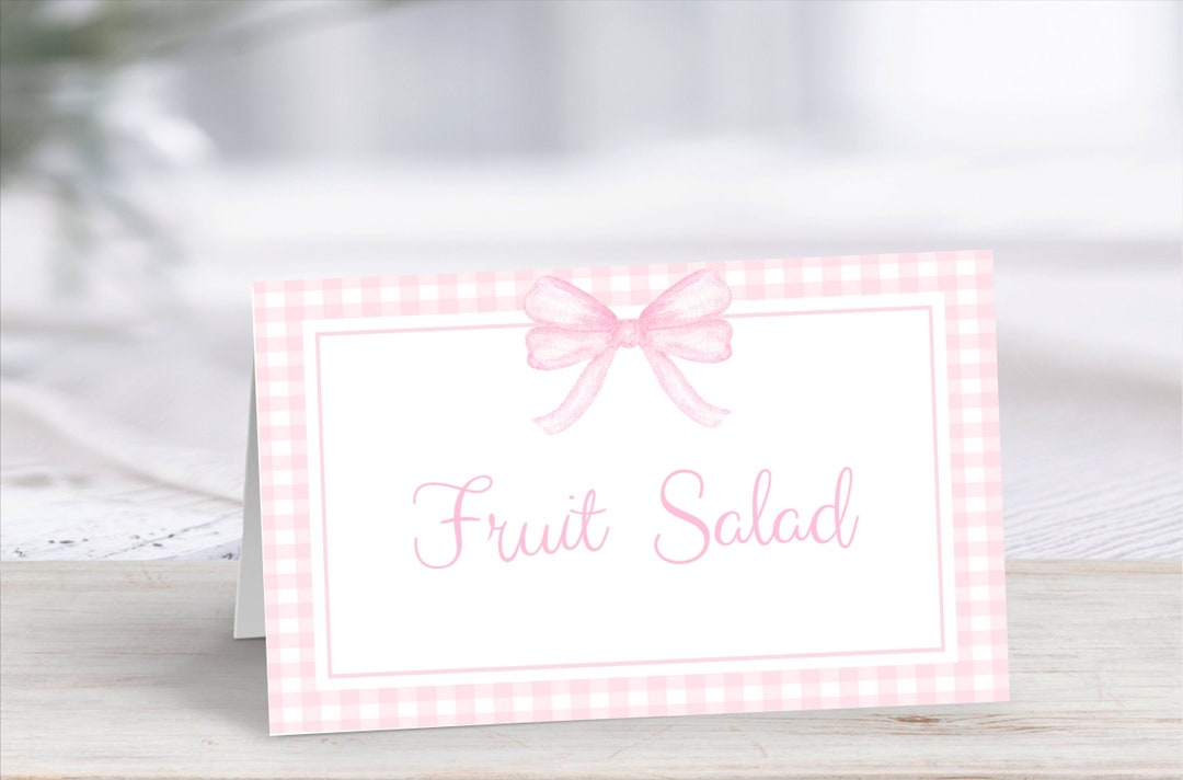Pink Gingham Food Label, Girl 1st Birthday Decor, Pink Bow Shower ...