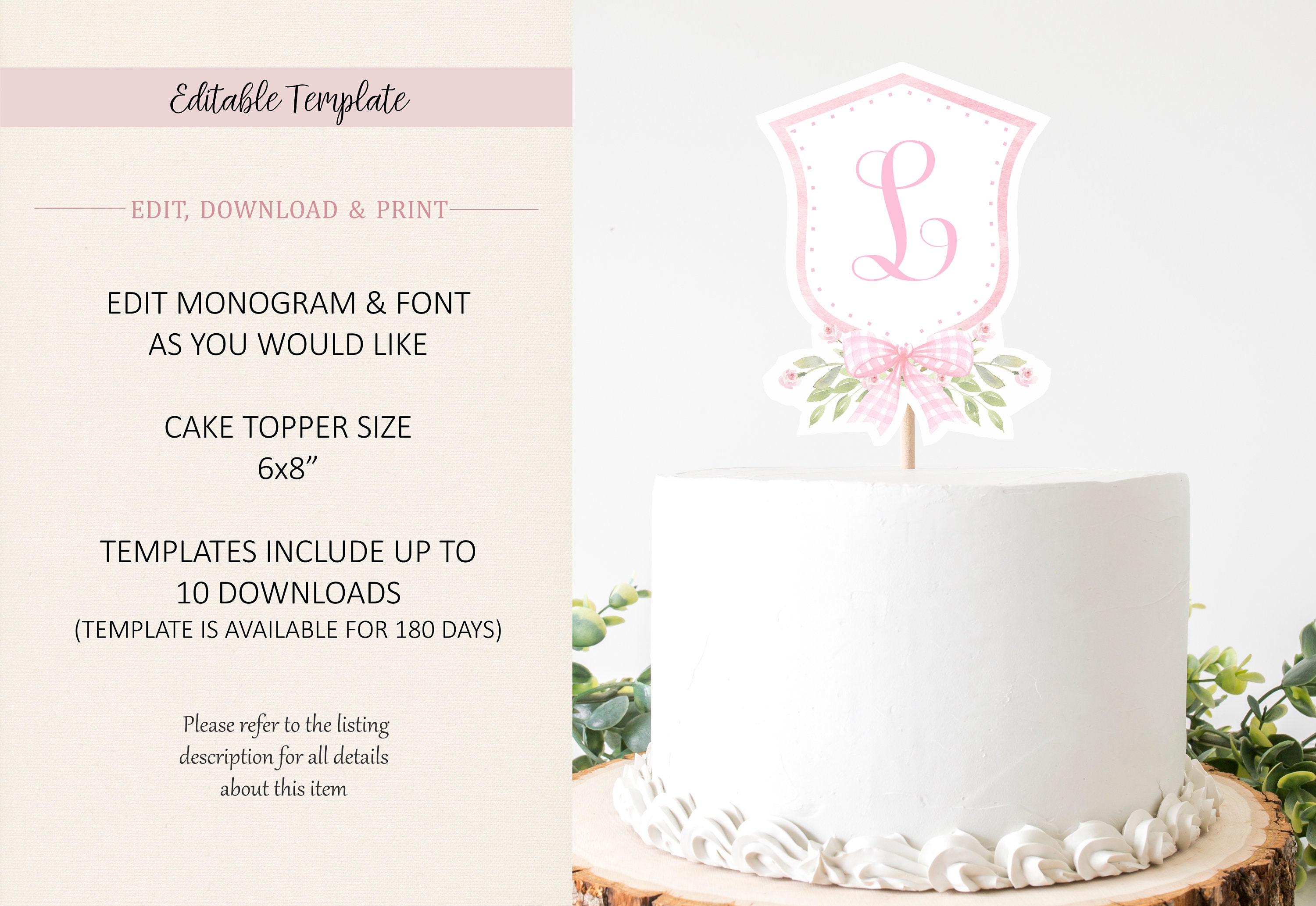 Baptism Cake Topper Monogram Pink Crest Cake Topper - Etsy