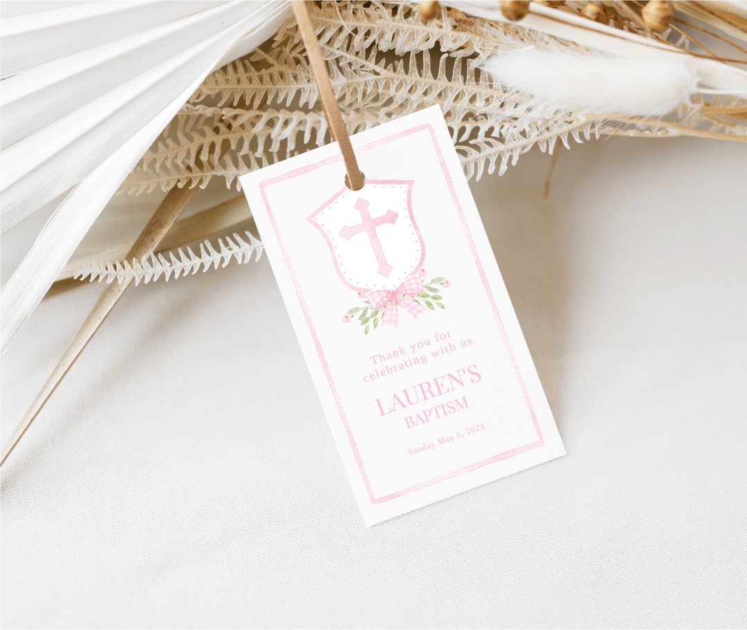Girl Baptism Favor Tag, Christening Tags, Pink Baptism Decor, Pink ...