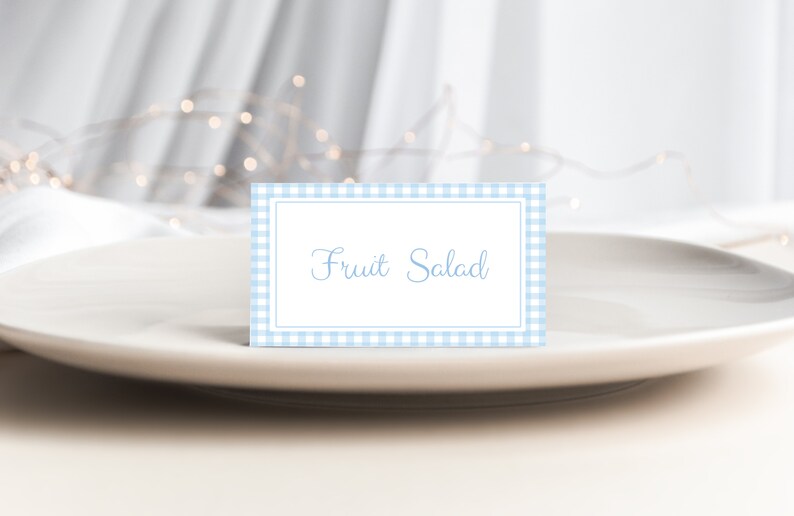 Blue Gingham Food Label, Boy 1st Birthday Decor, Birthday Table Tent ...