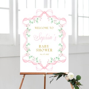 Pink Bow Baby Shower Welcome Sign, Girl Baby Shower Decoration ...