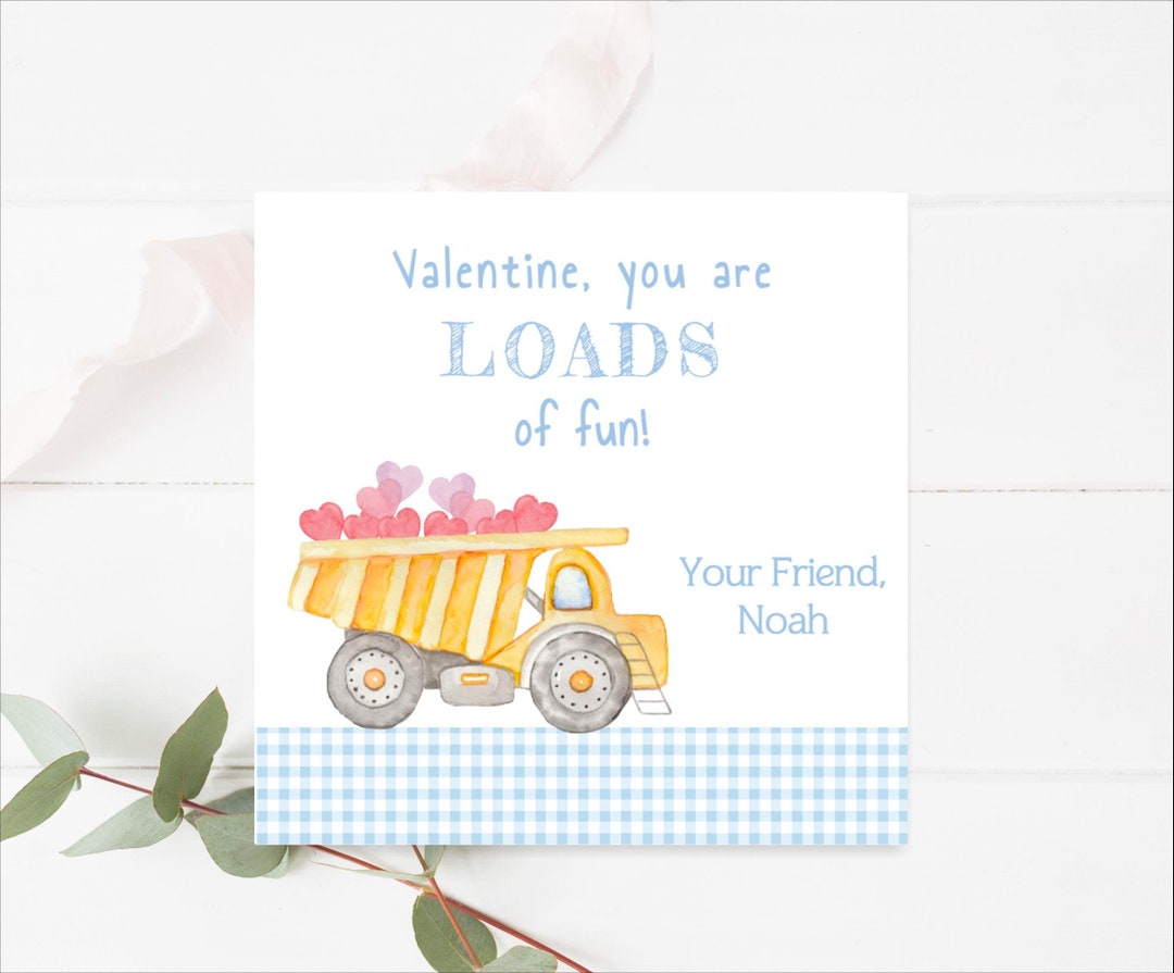 Printable Construction Truck Valentine Tag, Classroom Valentines Day ...