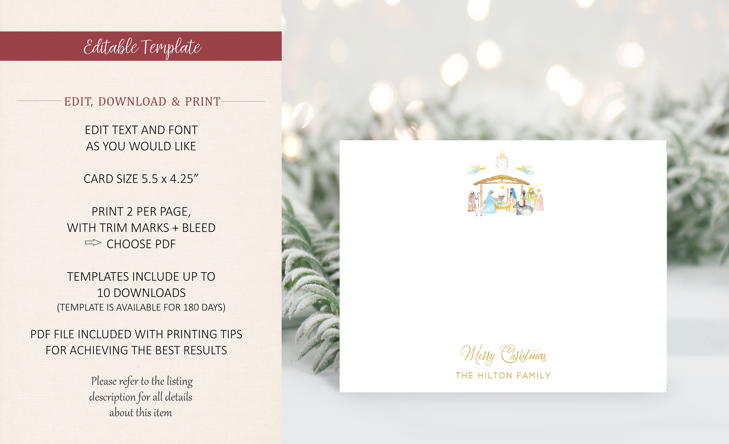 Printable Christmas Nativity Note Cards Holidays Thank You - Etsy