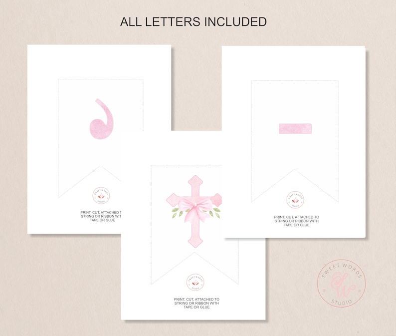 Watercolor Baptism Banner, Pink Cross, God Bless Baptism Banner, First ...