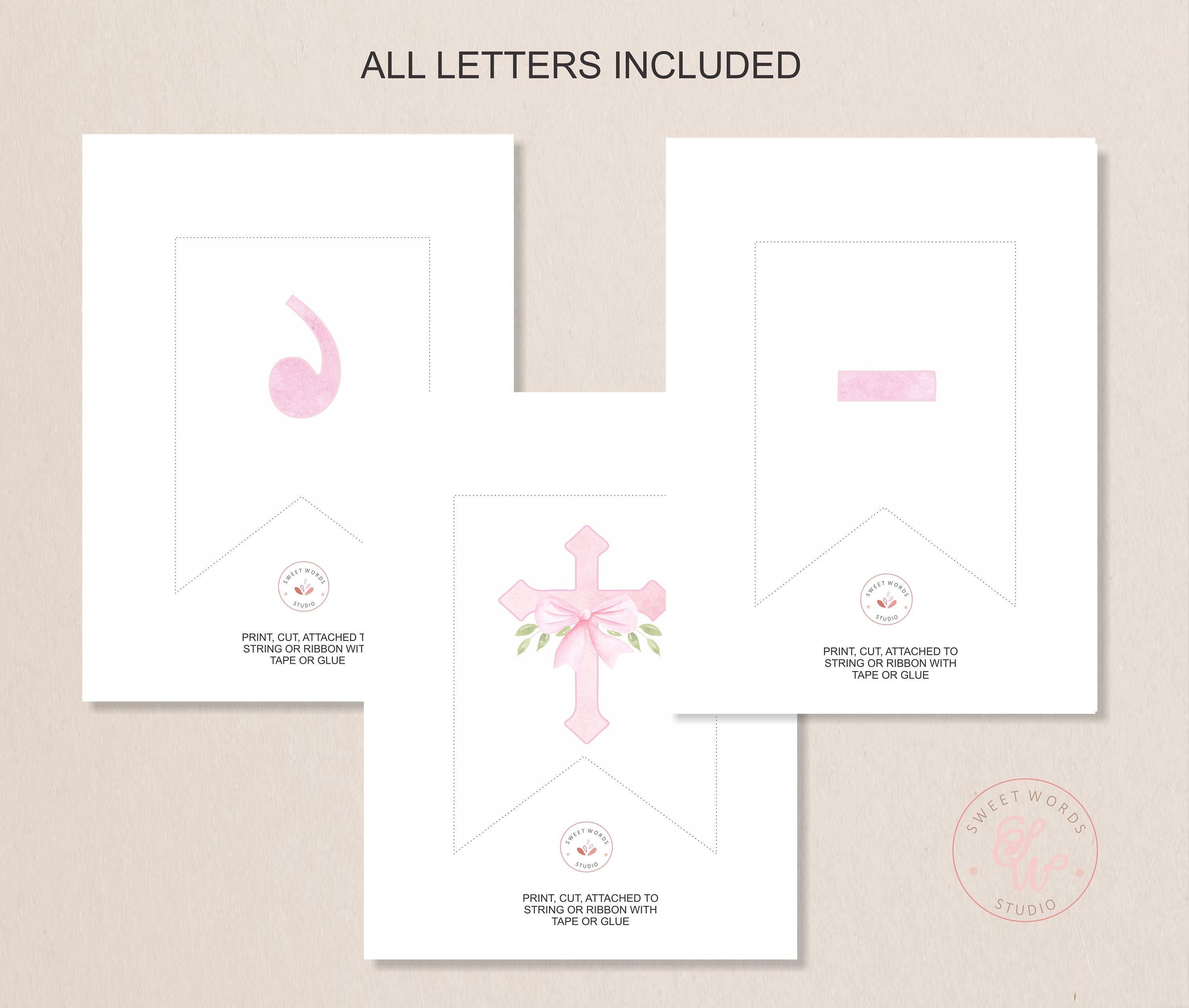 Watercolor Baptism Banner, Pink Cross, God Bless Baptism Banner, First ...