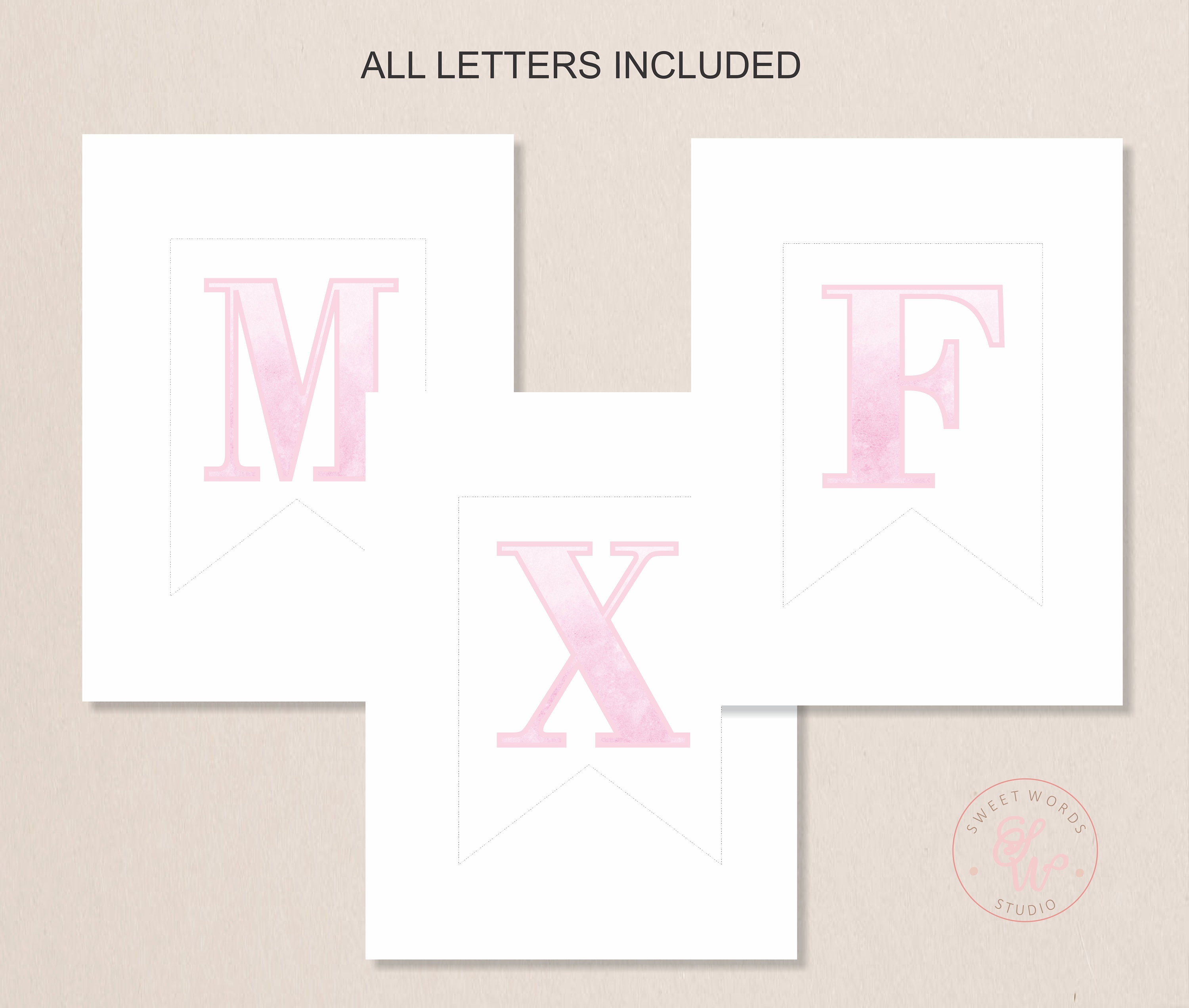 Pink Bow Happy Birthday Banner, Printable Download, Baby Name Banner ...