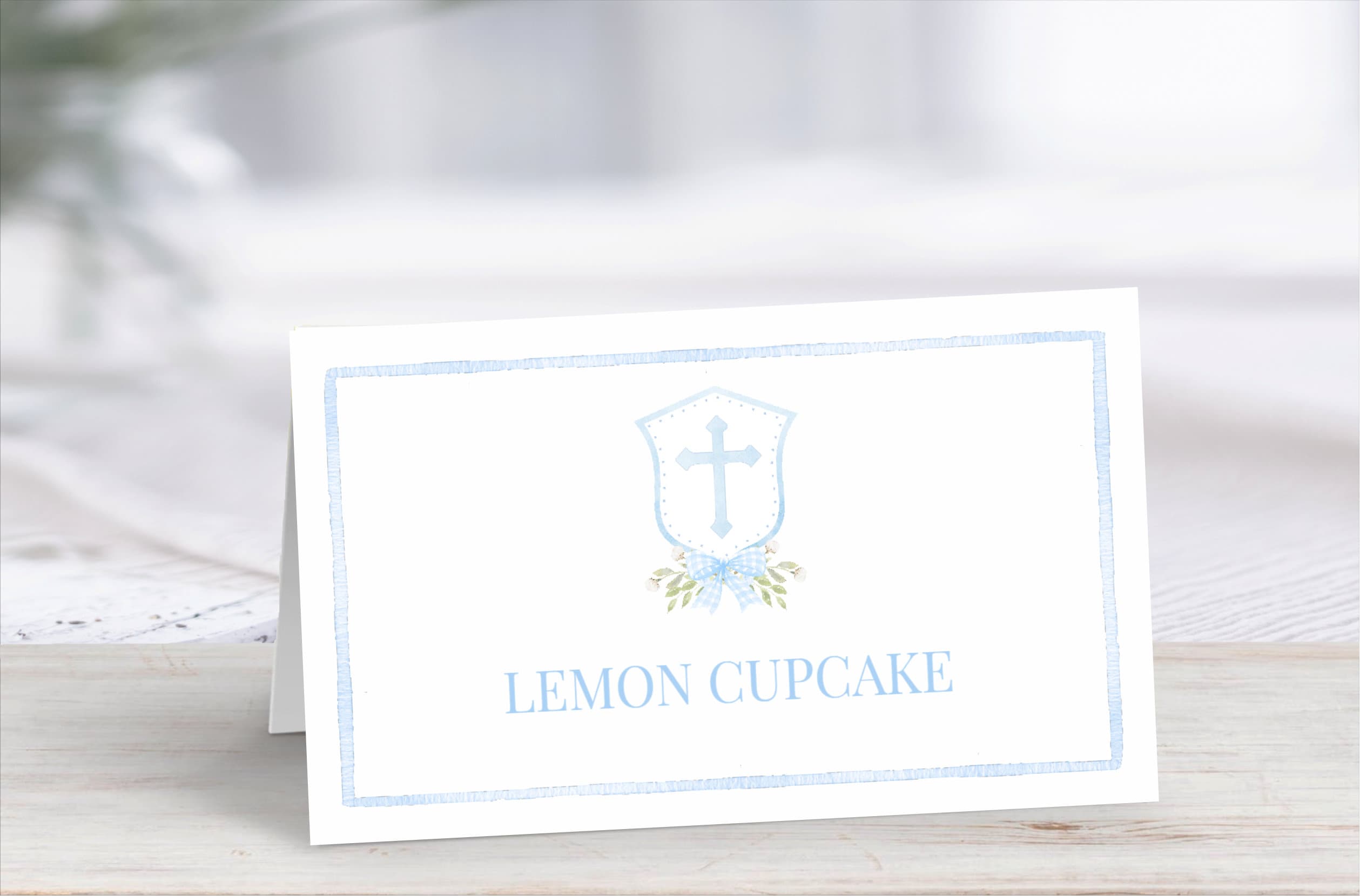 Watercolor Crest Food Label, Boy Baptism Decor, Baptism Table Tent ...