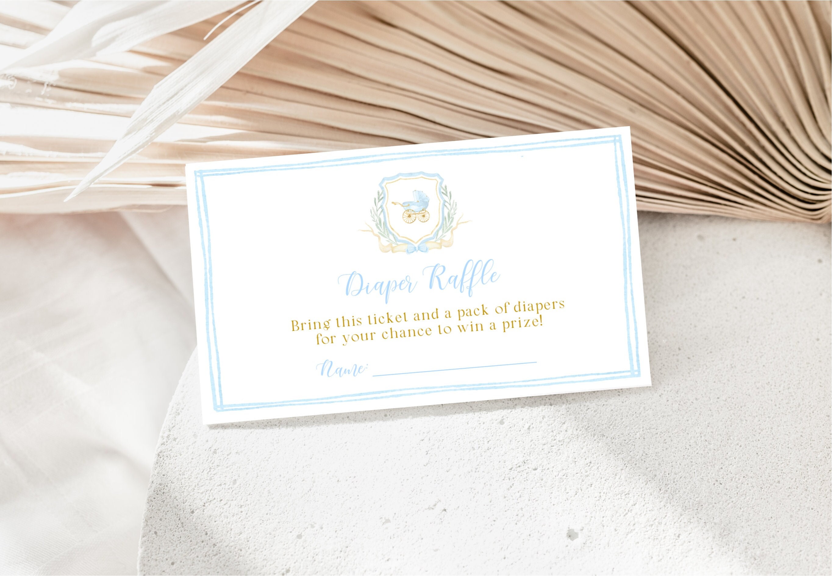 Blue Crest Diaper Raffle Card, Crest Baby Shower Invitation Insert, Boy ...
