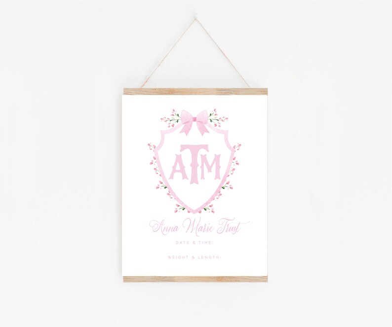 Hospital Door Sign Girl Monogram Nursery Watercolor Pink - Etsy