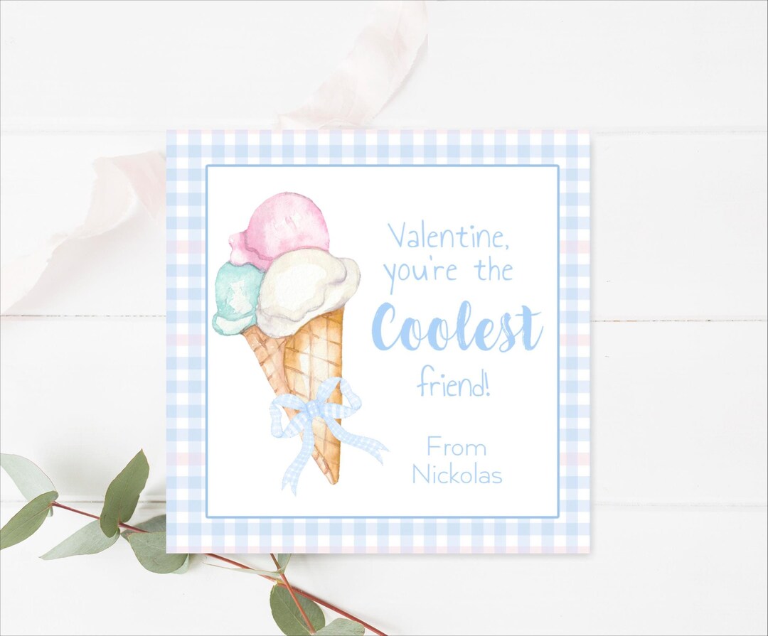 Ice Cream Valentine's Day Cards, Printable Valentine Tag, Valentine for ...