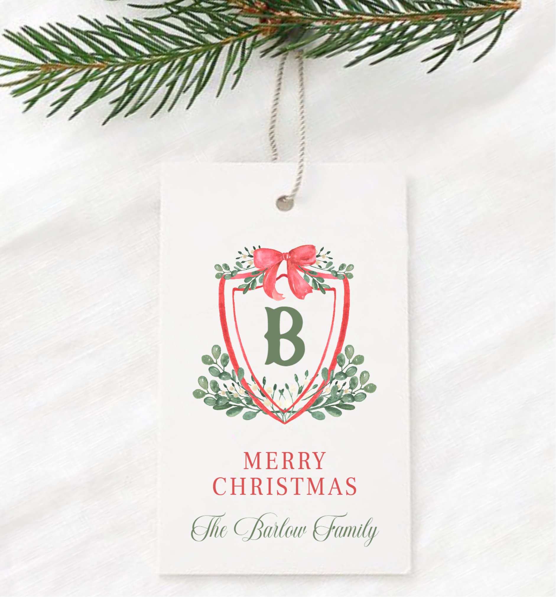 Printable Monogram Christmas Gift Tags, Holiday Gift Tag, Merry ...