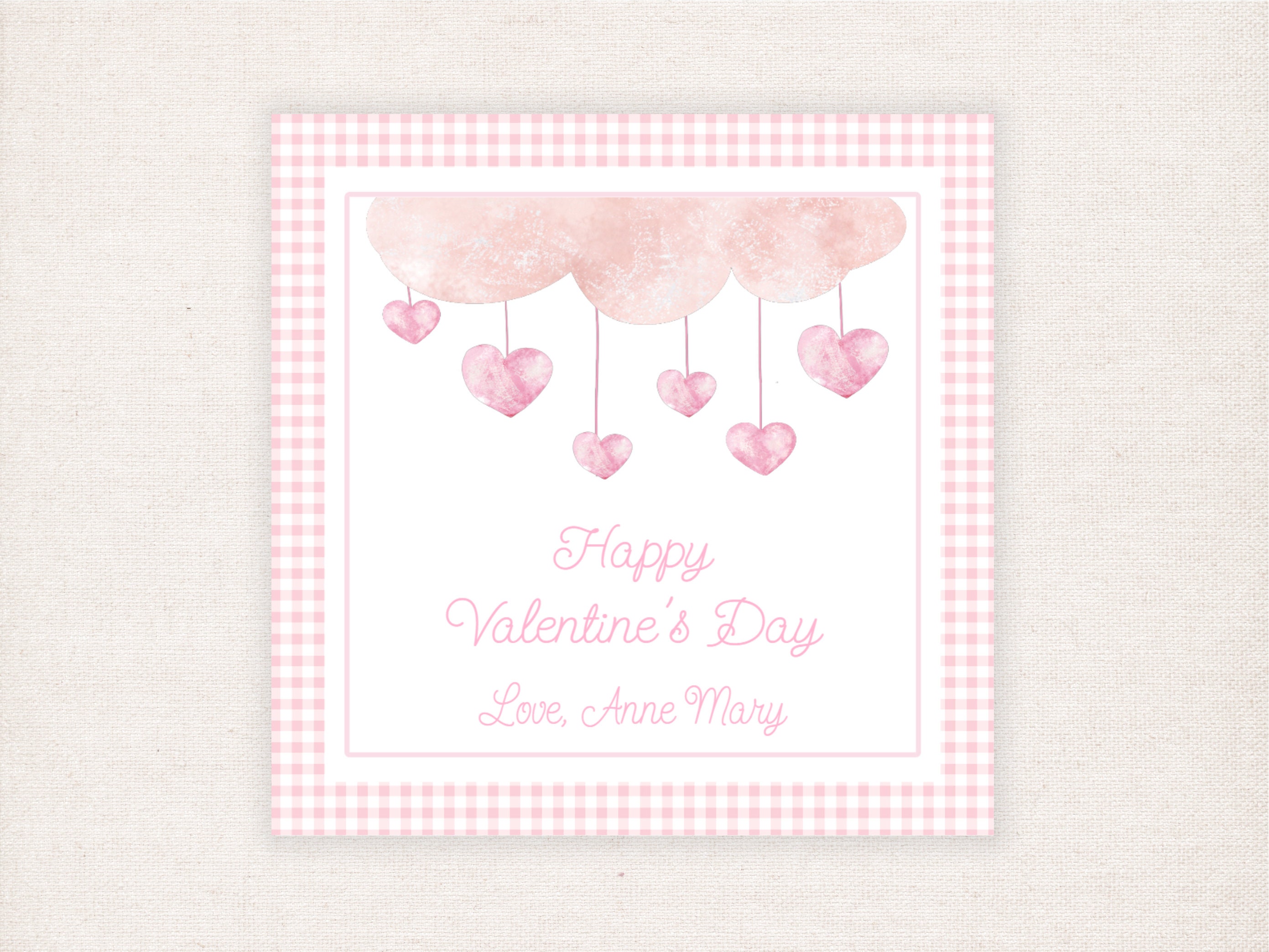 Pink Gingham Valentine's Day Cards, Printable Valentine Tags, School ...