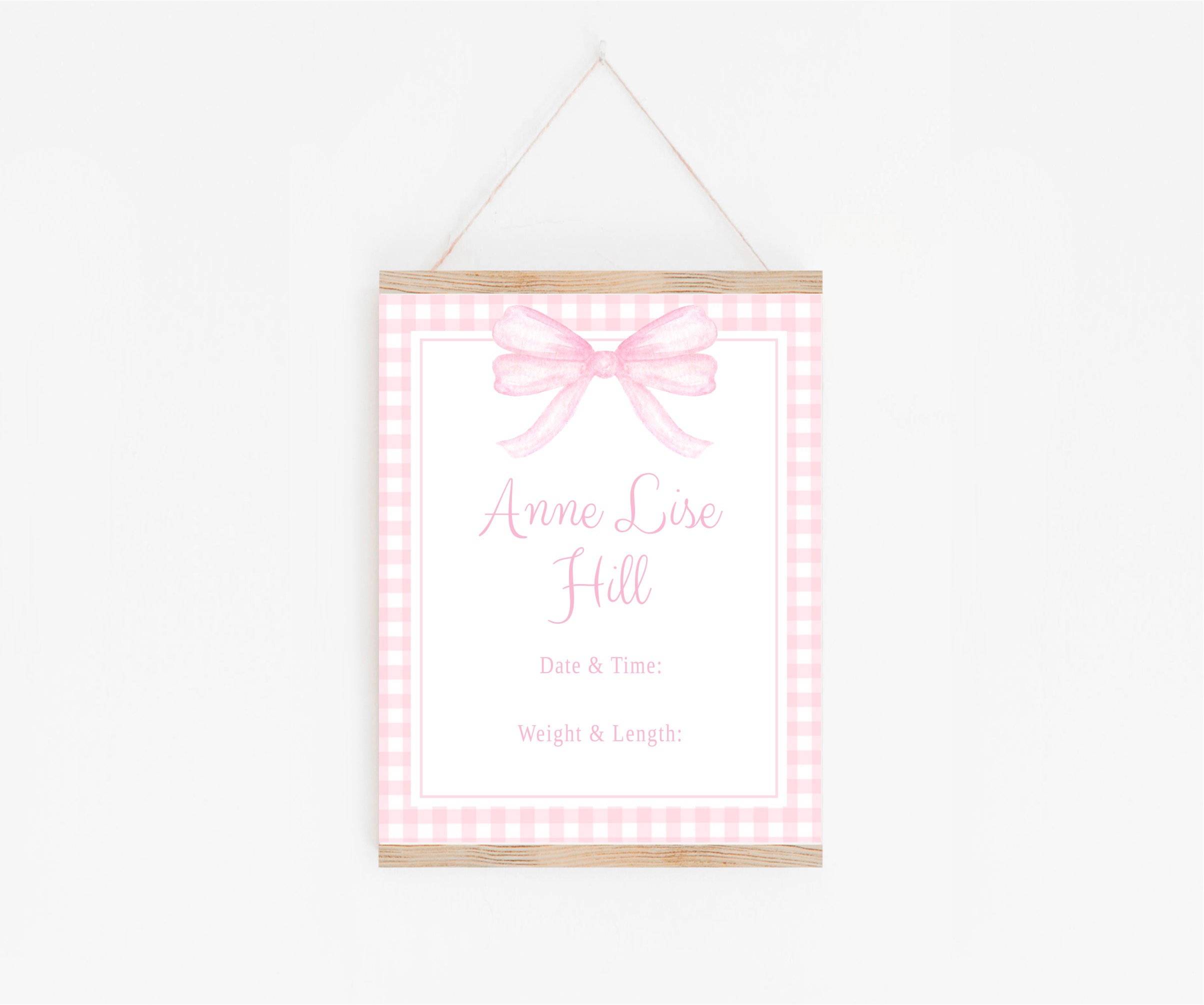 Hospital Door Sign Printable, Pink Gingham Nursery, Watercolor Pink Bow ...