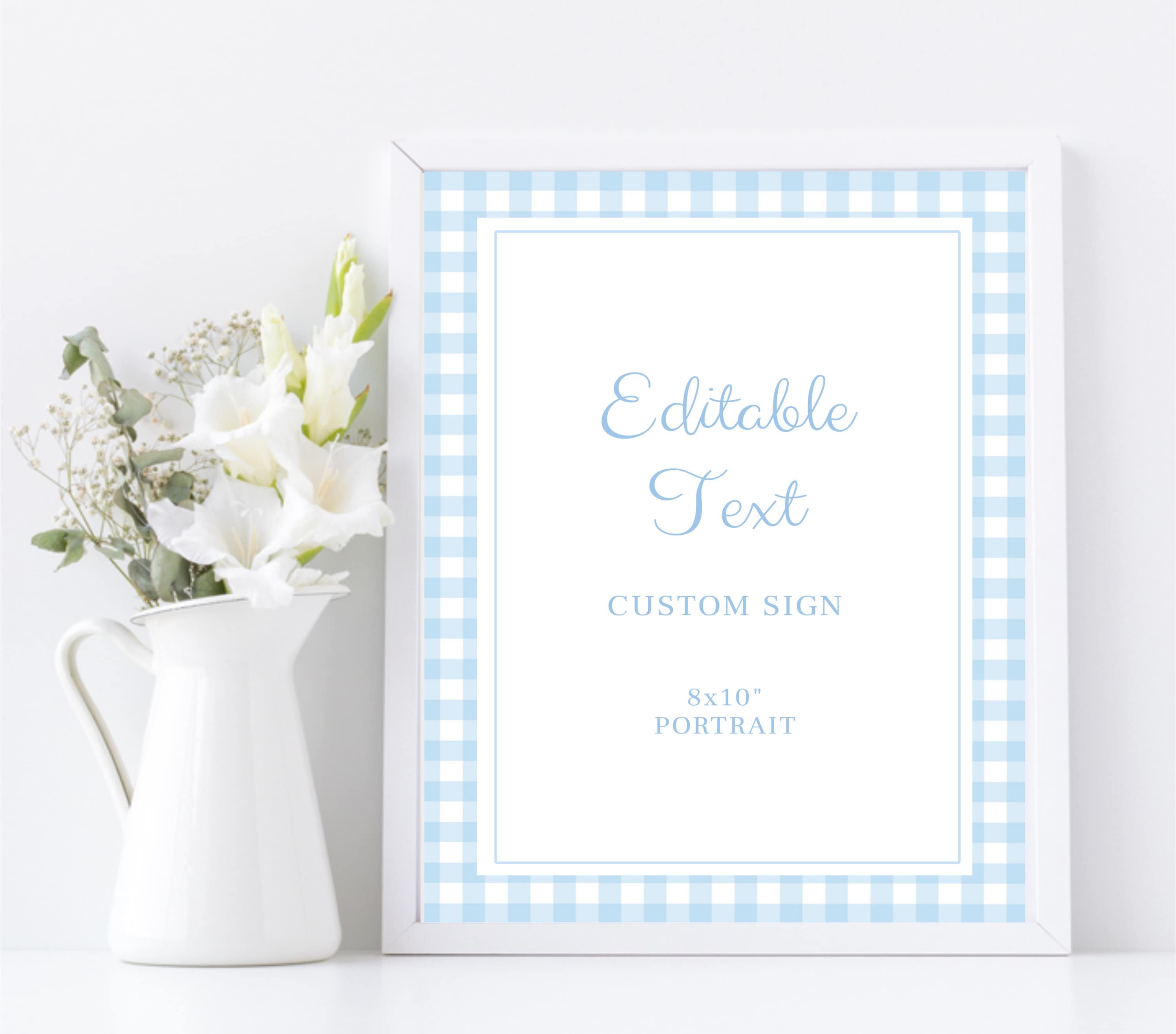 Blue Gingham Boy 1st Birthday Sign Editable Sign 8x10 Boy - Etsy