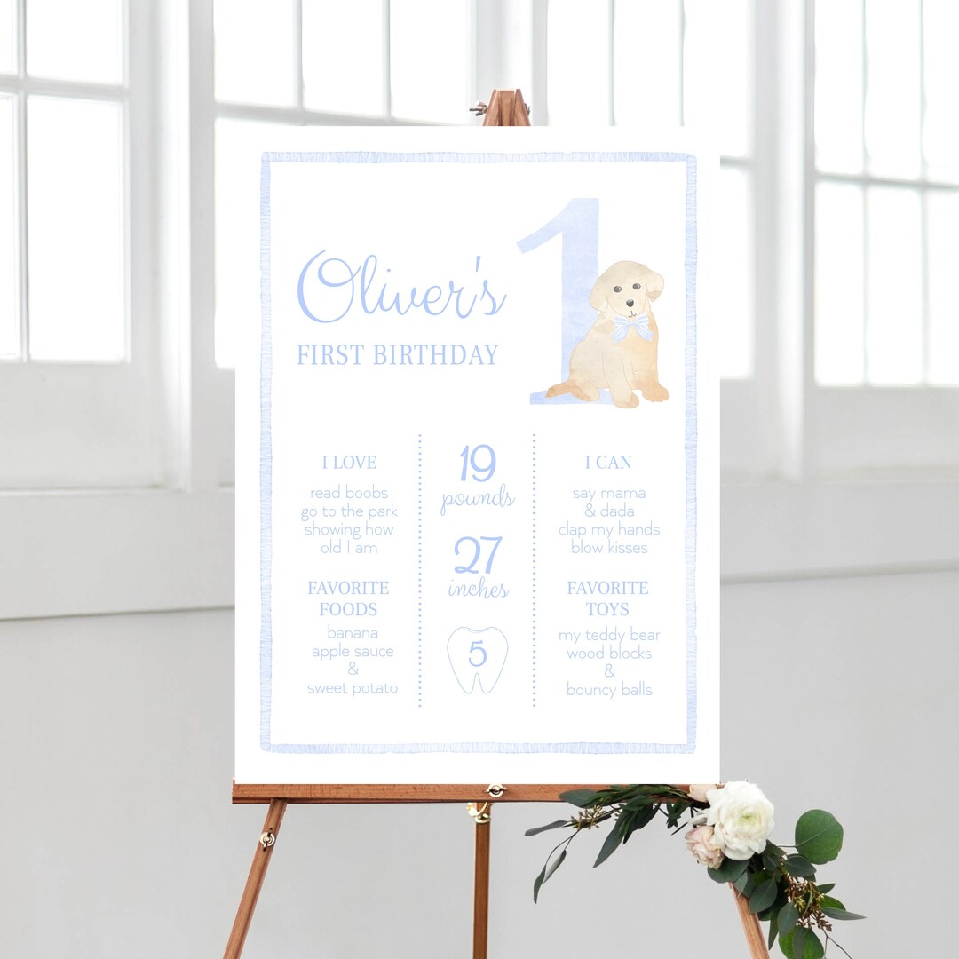 Puppy First Birthday Milestone Sign, Puppy Boy Birthday Decoration, Boy ...
