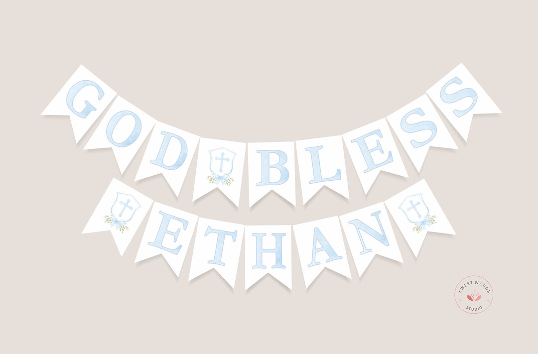 Blue Crest Baptism Banner, God Bless Baptism Banner, First Communion ...