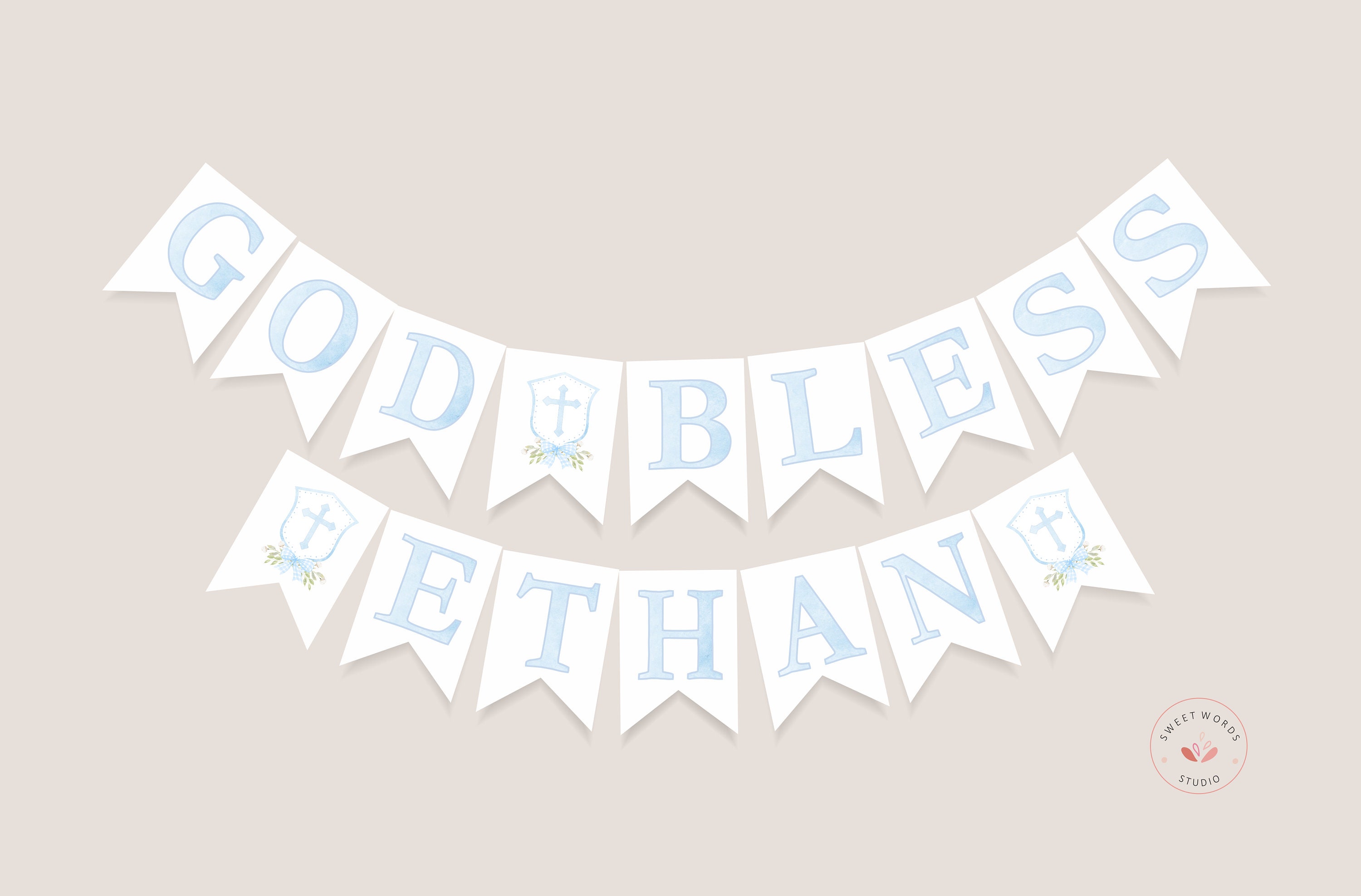 Blue Crest Baptism Banner, God Bless Baptism Banner, First Communion ...