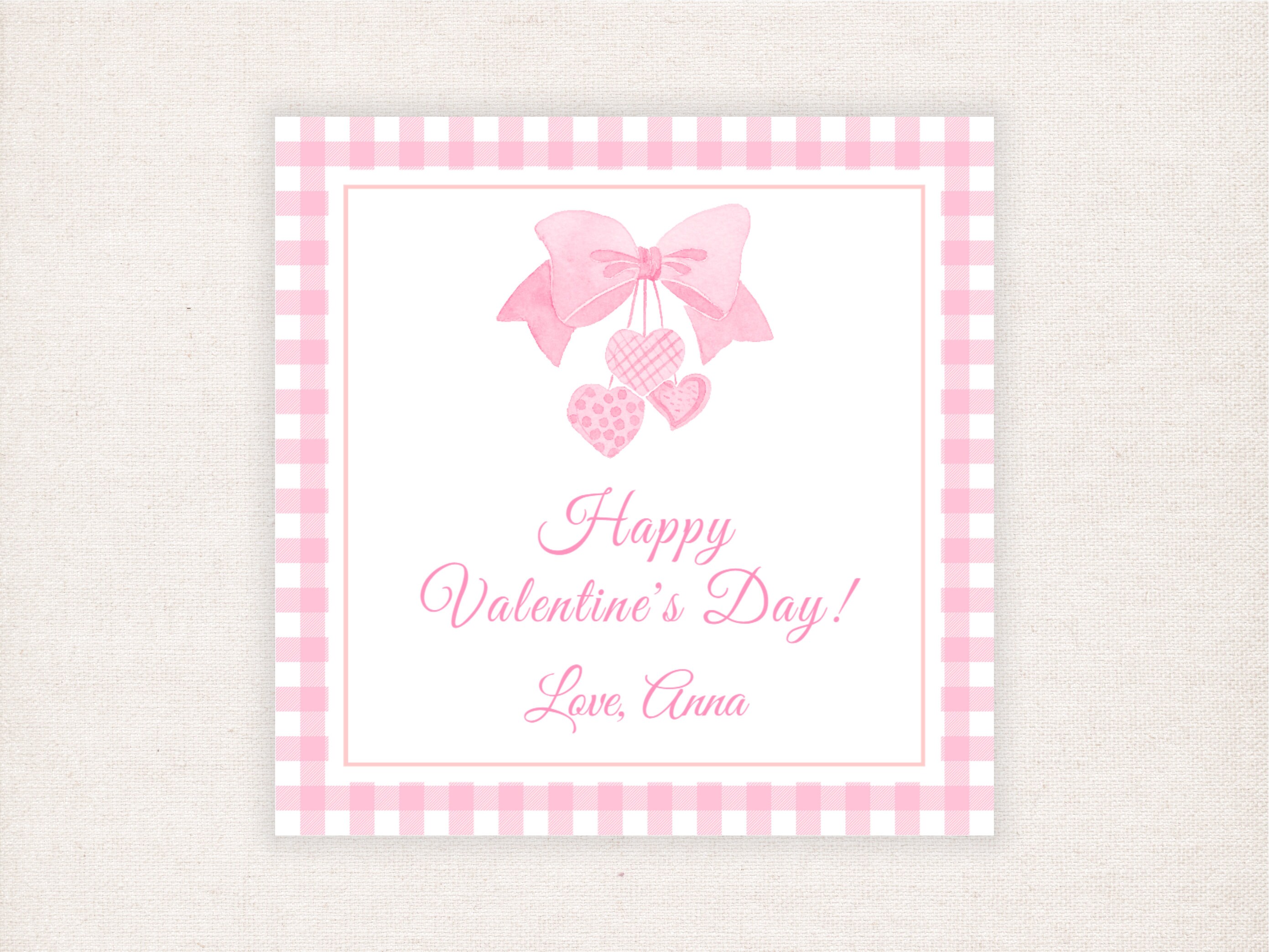 Printable Valentine Day Tag, Pink Bow Valentine's Class Tags Stickers ...