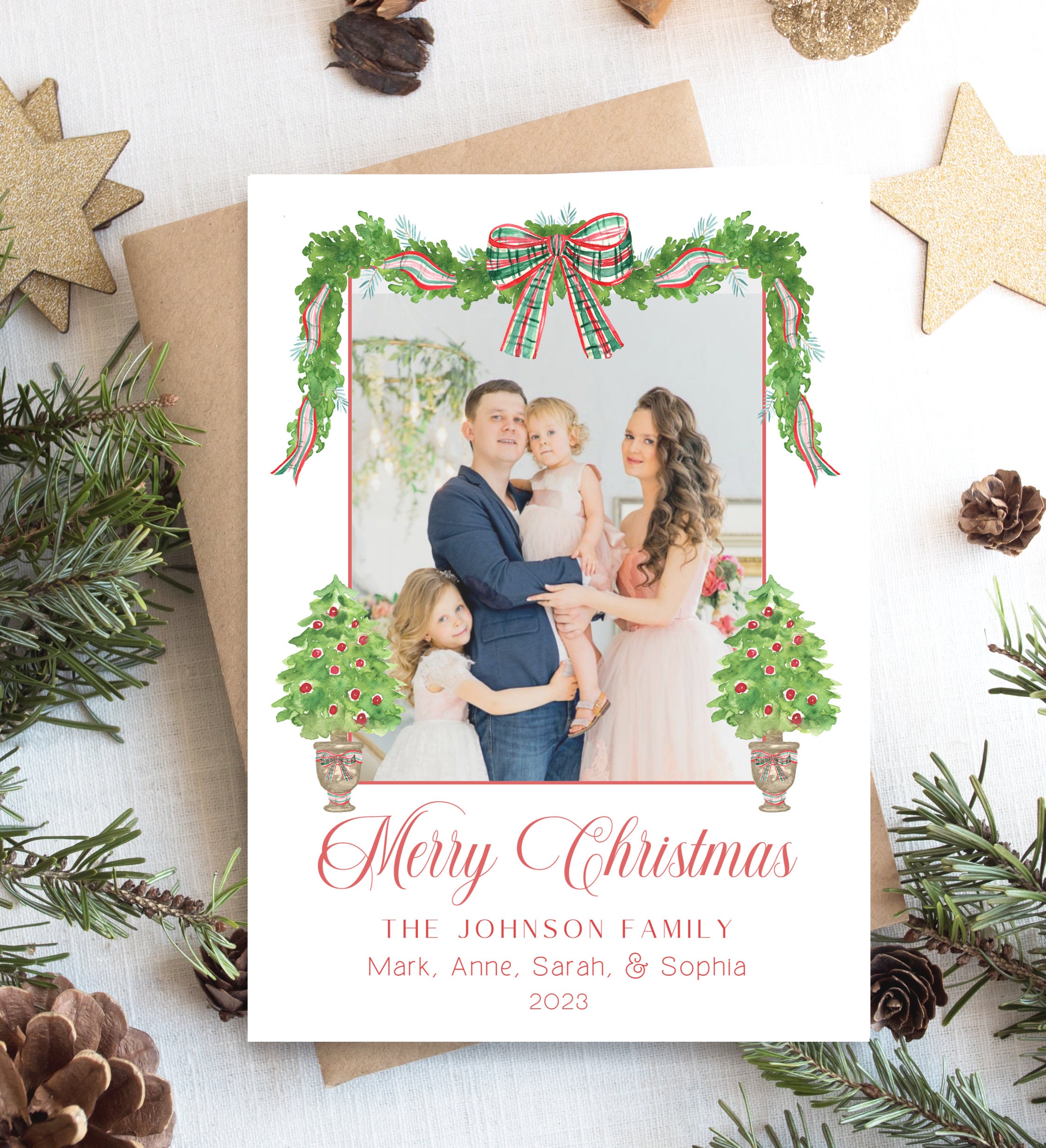 Editable Christmas Photo Card, Watercolor Christmas Card, Holiday Photo ...