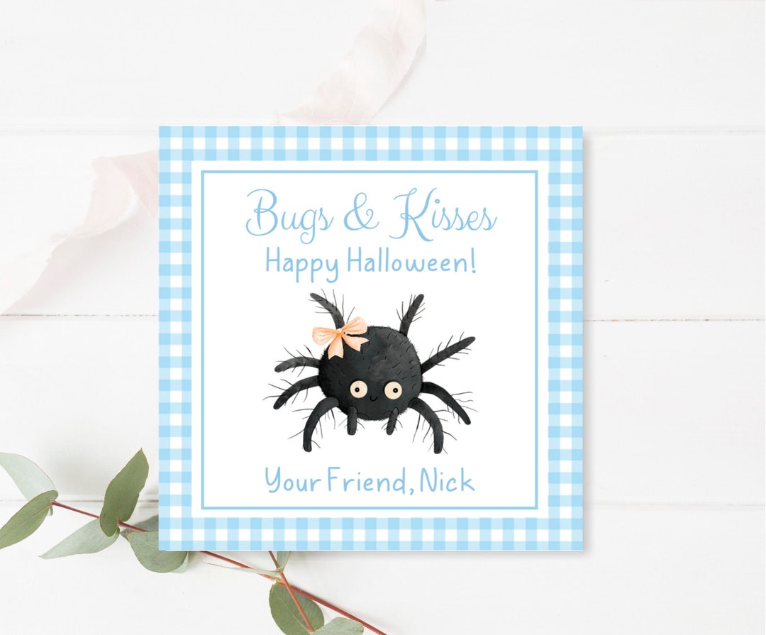 Bugs and Kisses Tag, Halloween Treat Tag, Printable Halloween Favor Tag ...