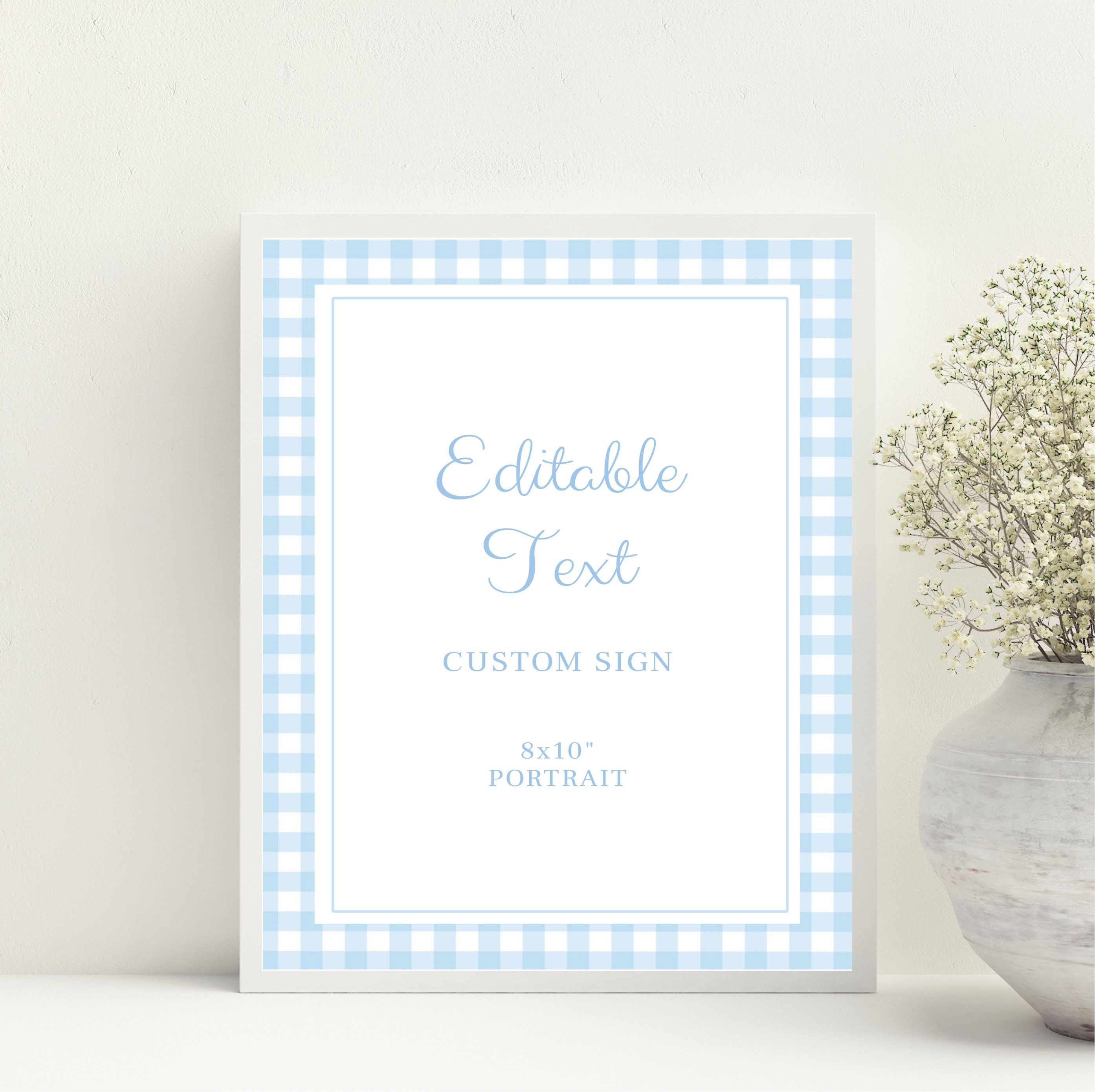 Blue Gingham Boy 1st Birthday Sign, Editable Sign 8x10, Boy First ...