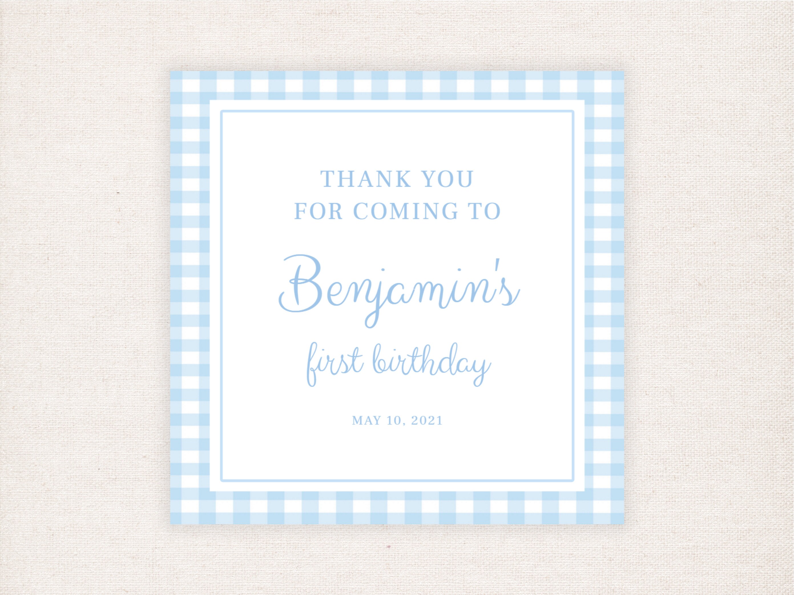 Blue Gingham Boy 1st Birthday Tag Boy First Birthday Favor - Etsy