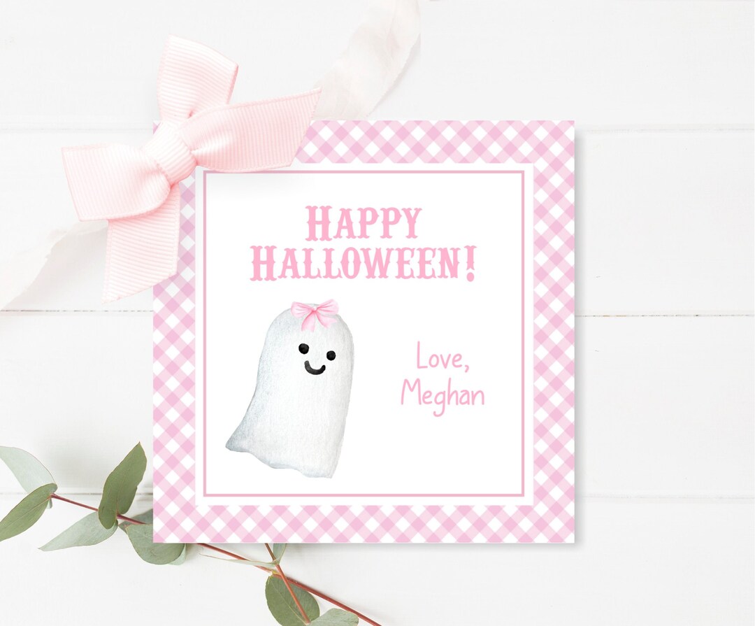 Pink Watercolor Halloween Gift Tag, Girl Ghost Halloween Favor Tag ...