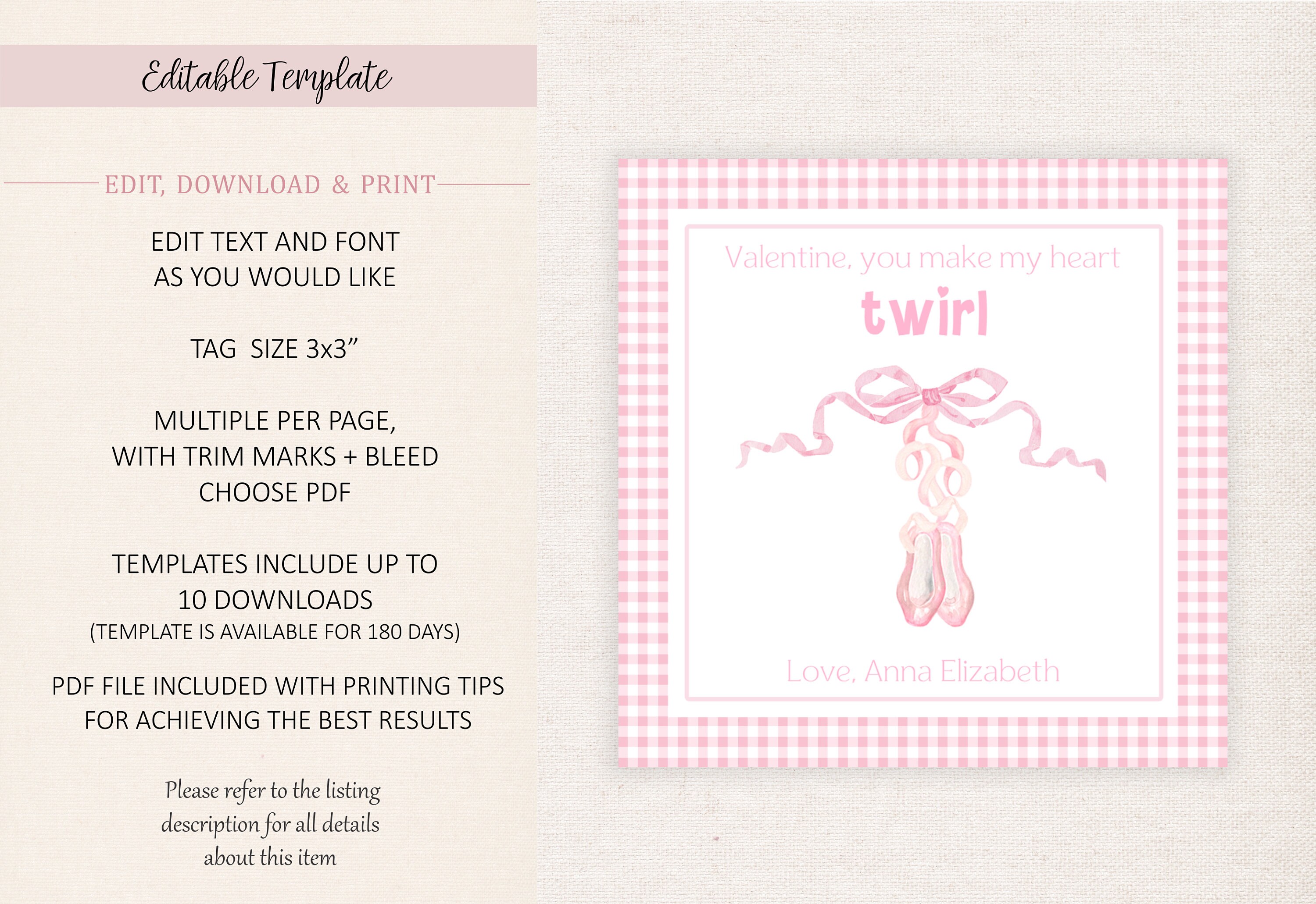 Ballet Valentine's Day Tag, Printable Valentine Cards, Ballerina ...