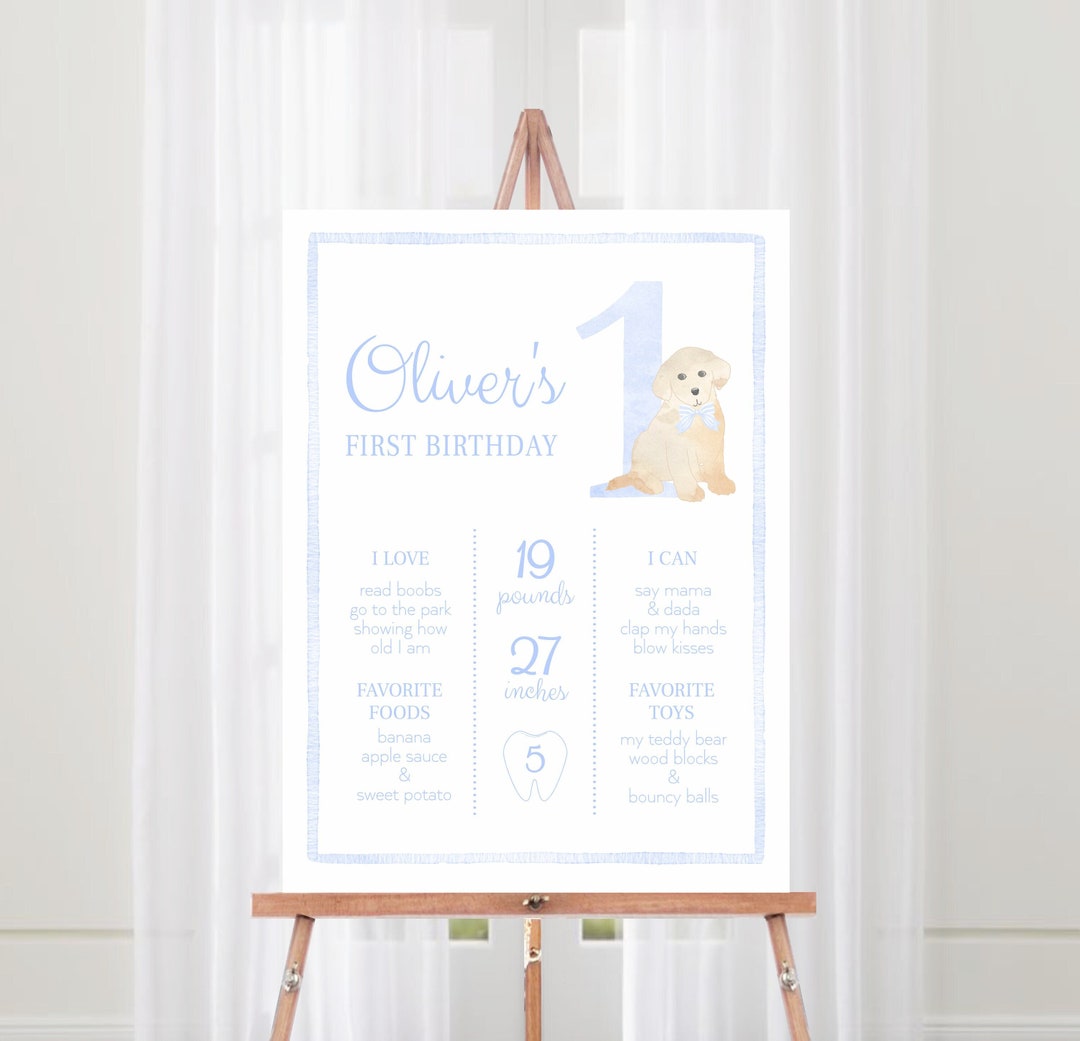 Puppy First Birthday Milestone Sign, Puppy Boy Party Decoration, Boy ...